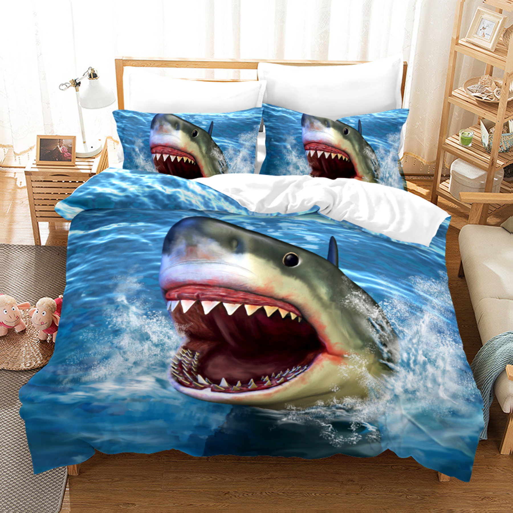 Great White Bedding Set Dramatic Ocean Scene Duvet Cover & Pillowcases ...