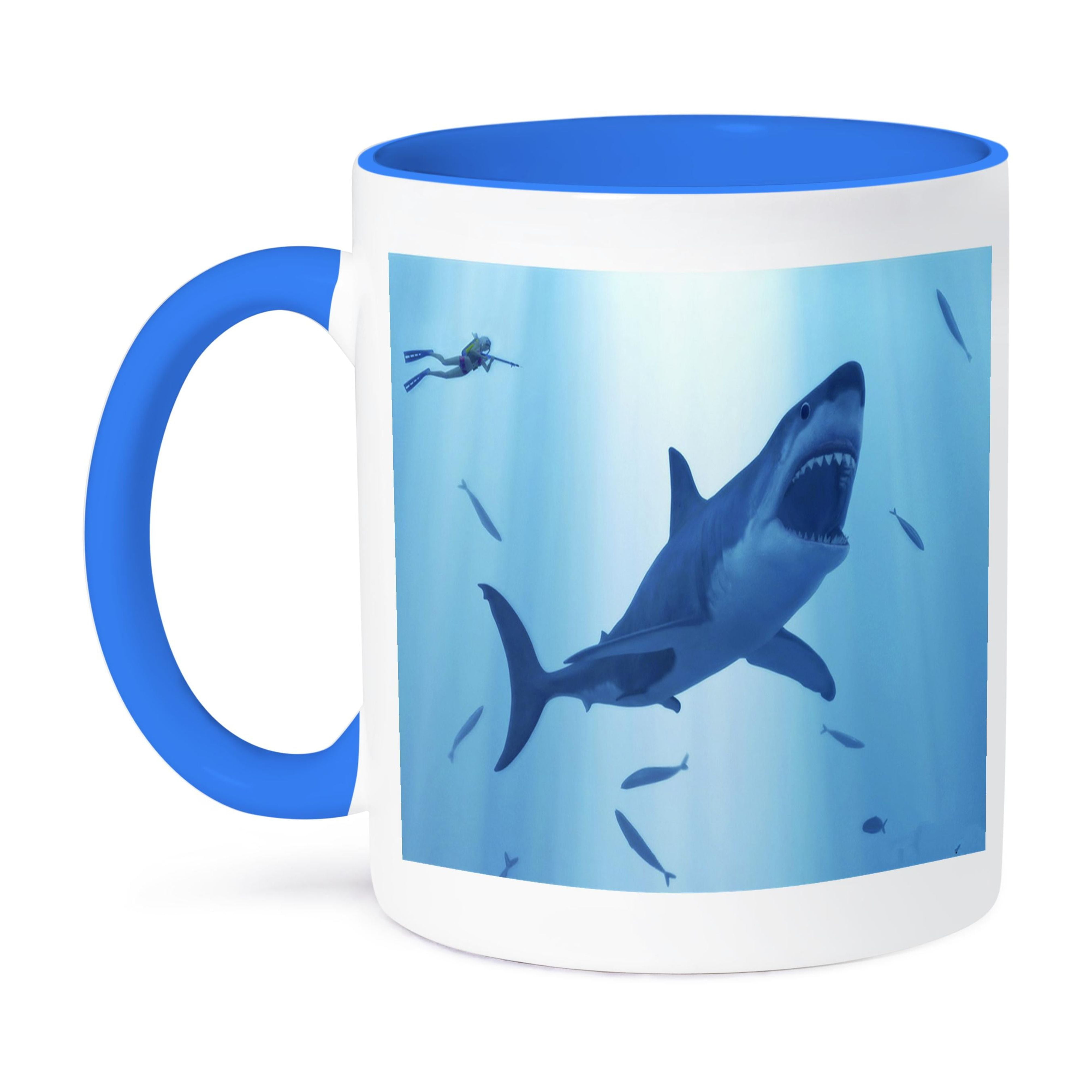 3dRose, Great White Shark, 15oz Two-Tone Blue Mug - Walmart.com