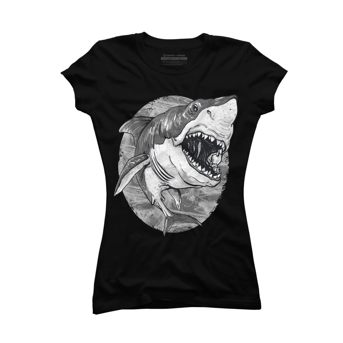 Great White Shark BW Juniors Black Graphic Tee - Design By Humans M ...