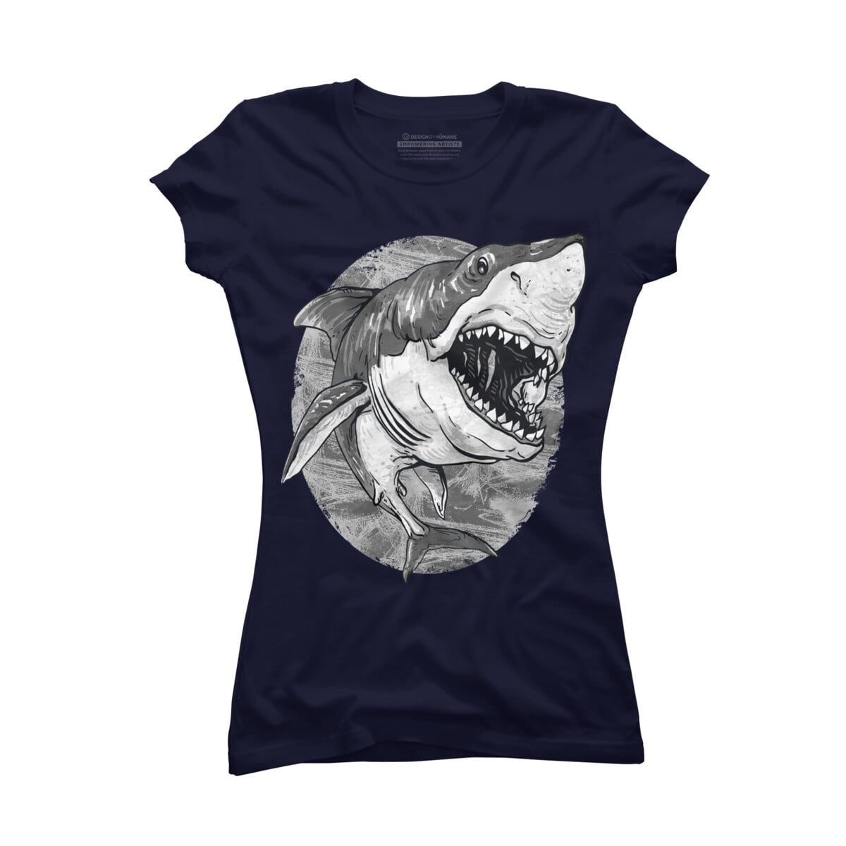 Great White Shark BW Juniors Navy Blue Graphic Tee - Design By Humans S ...