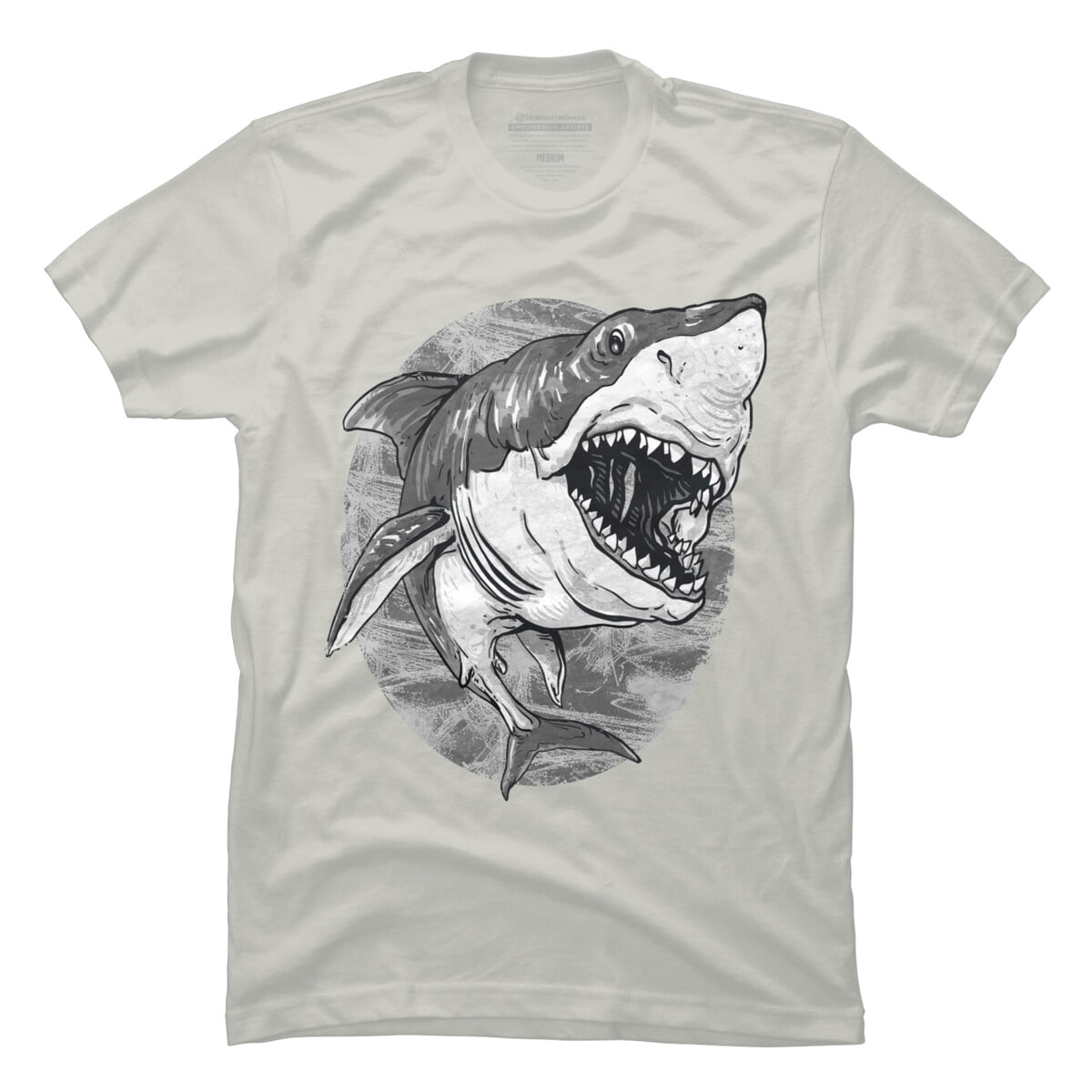 Great White Shark BW Mens Silver Cream Graphic Tee - Design By Humans S ...