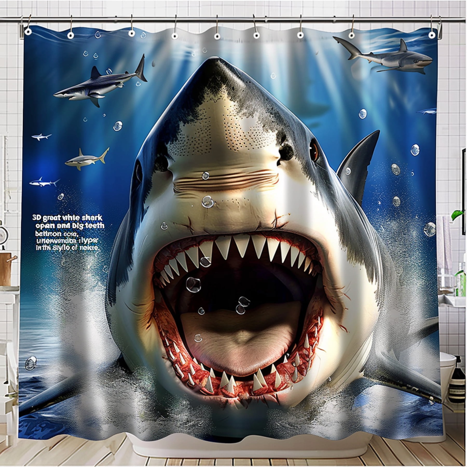Great White Shark Bathroom Curtain Underwater Scene Hyper Realistic ...