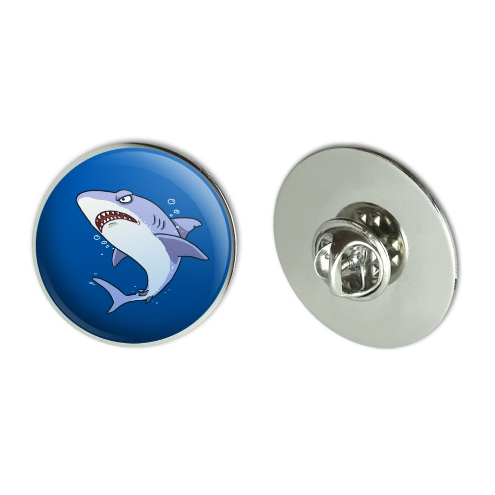 Great White Shark Cartoon in Ocean Metal 1.1" Tie Tack Hat Lapel Pin ...