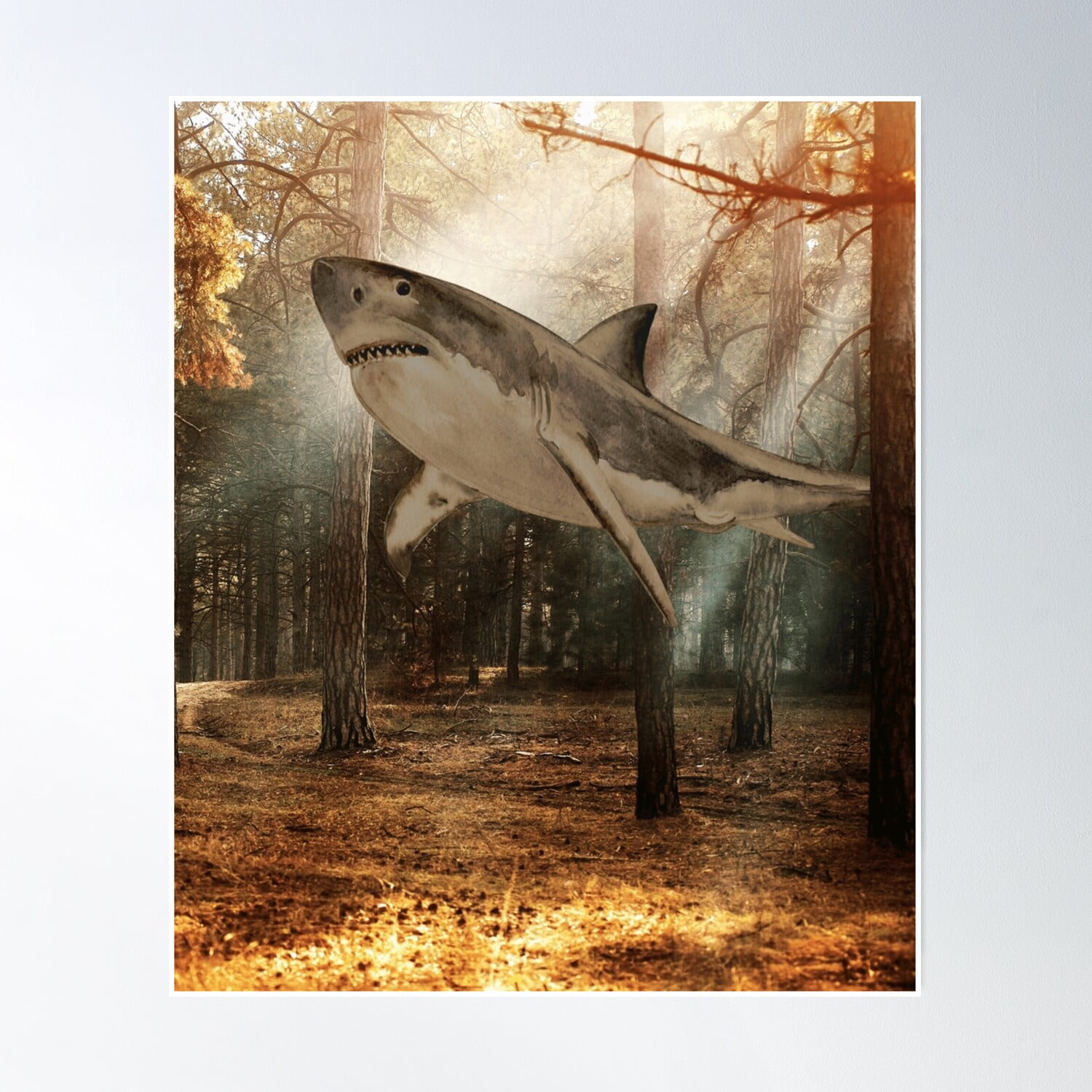 Great White Shark In The Forest Poster Wall Art, Modern Wall Decor ...