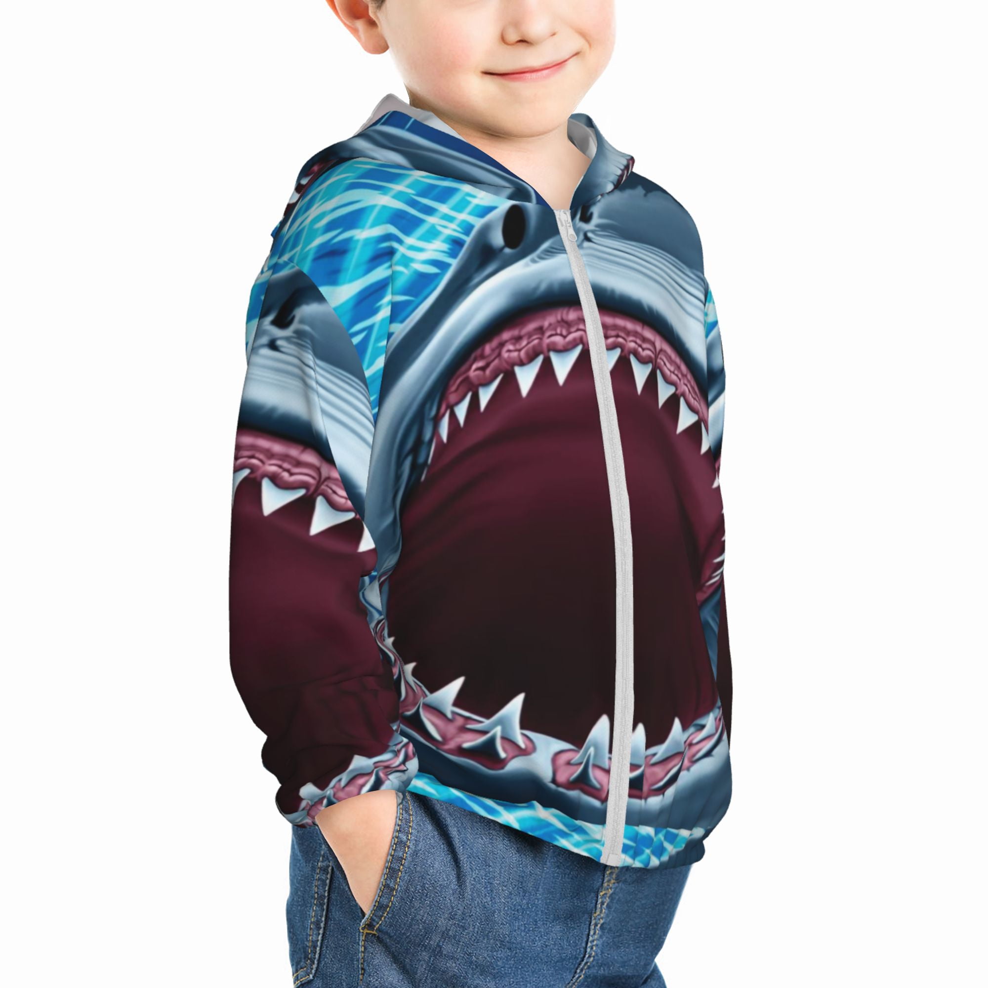 Great White Shark Kids Zip-Up Hoodie Girls Boys Sun Protection Jacket Hooded Cooling Shirt ...