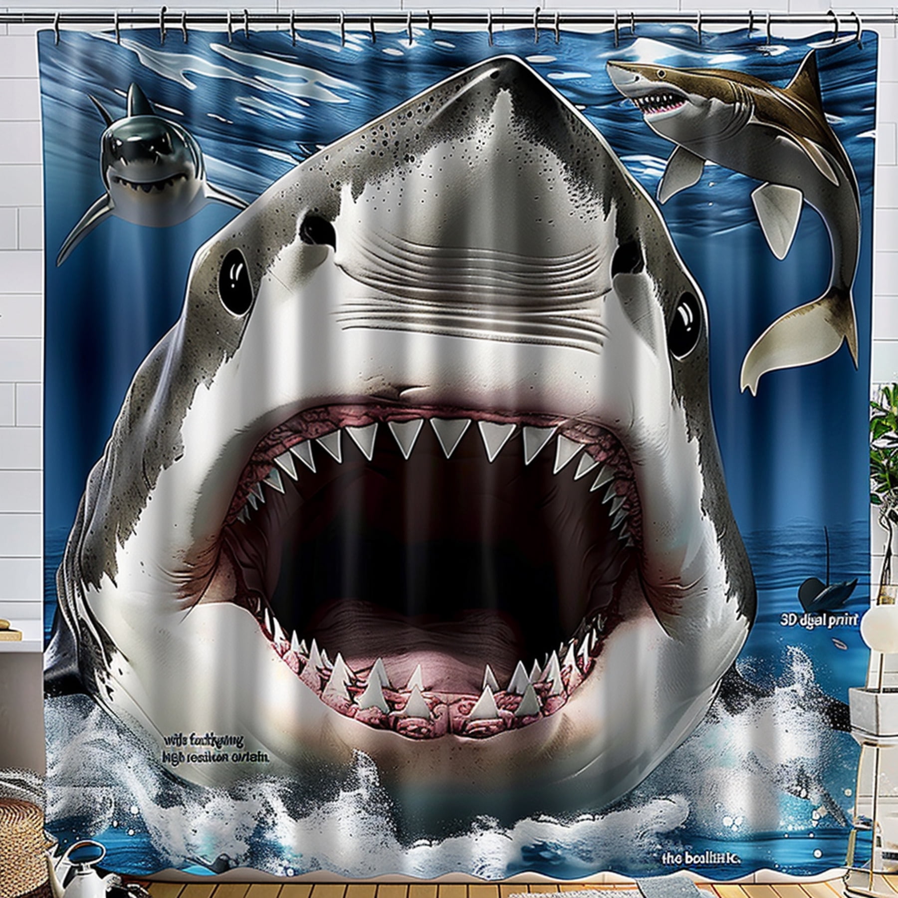 Great White Shark Mouth Shower Curtain Hyper Realistic Design with ...
