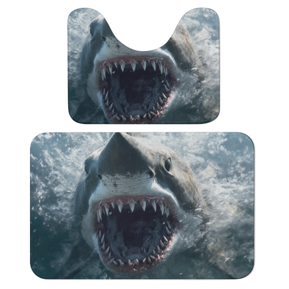 Great White Shark With Open Mouth Bathroom Rugs Set 2 Pieces, Bathroom ...
