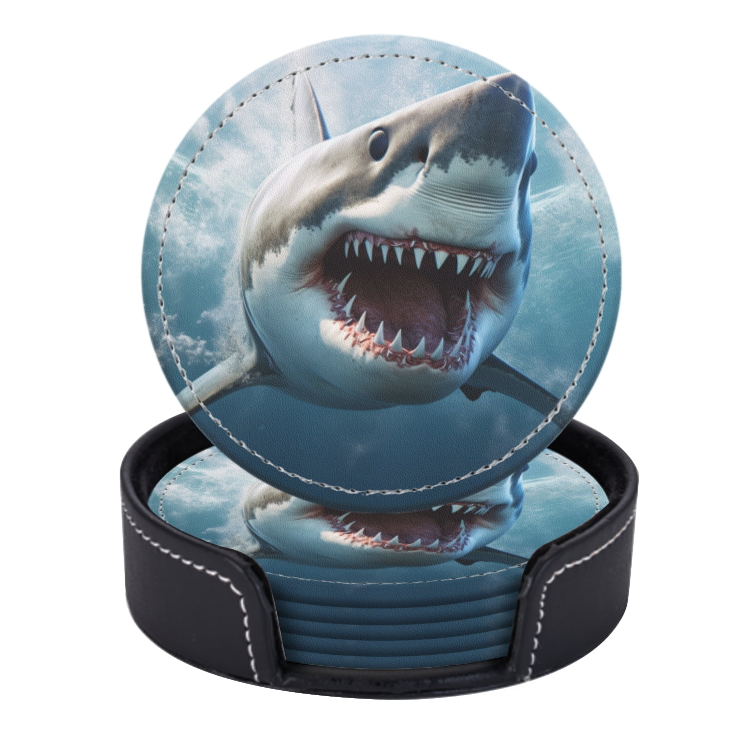PU Leather Coasters for Drinks Bar Beer,Set of 6 with Holder,Round ...