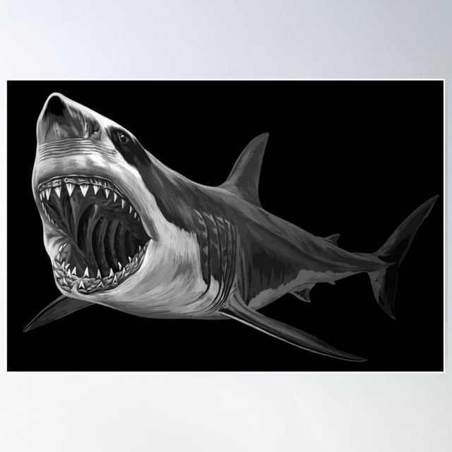 Great White Shark Poster Wall Art, Modern Wall Decor For Living Room ...