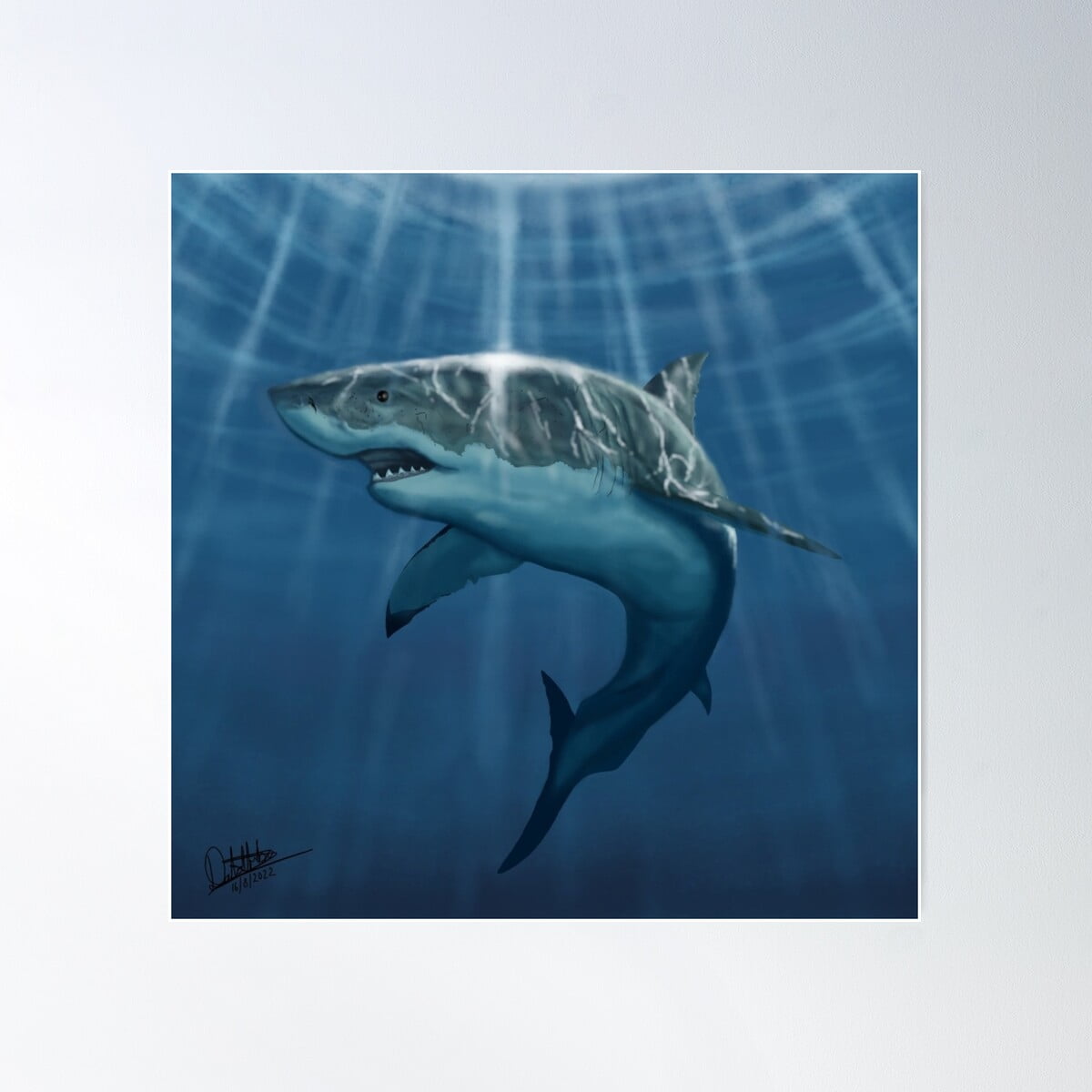 Great White Shark Poster Wall Art, Modern Wall Decor For Living Room ...