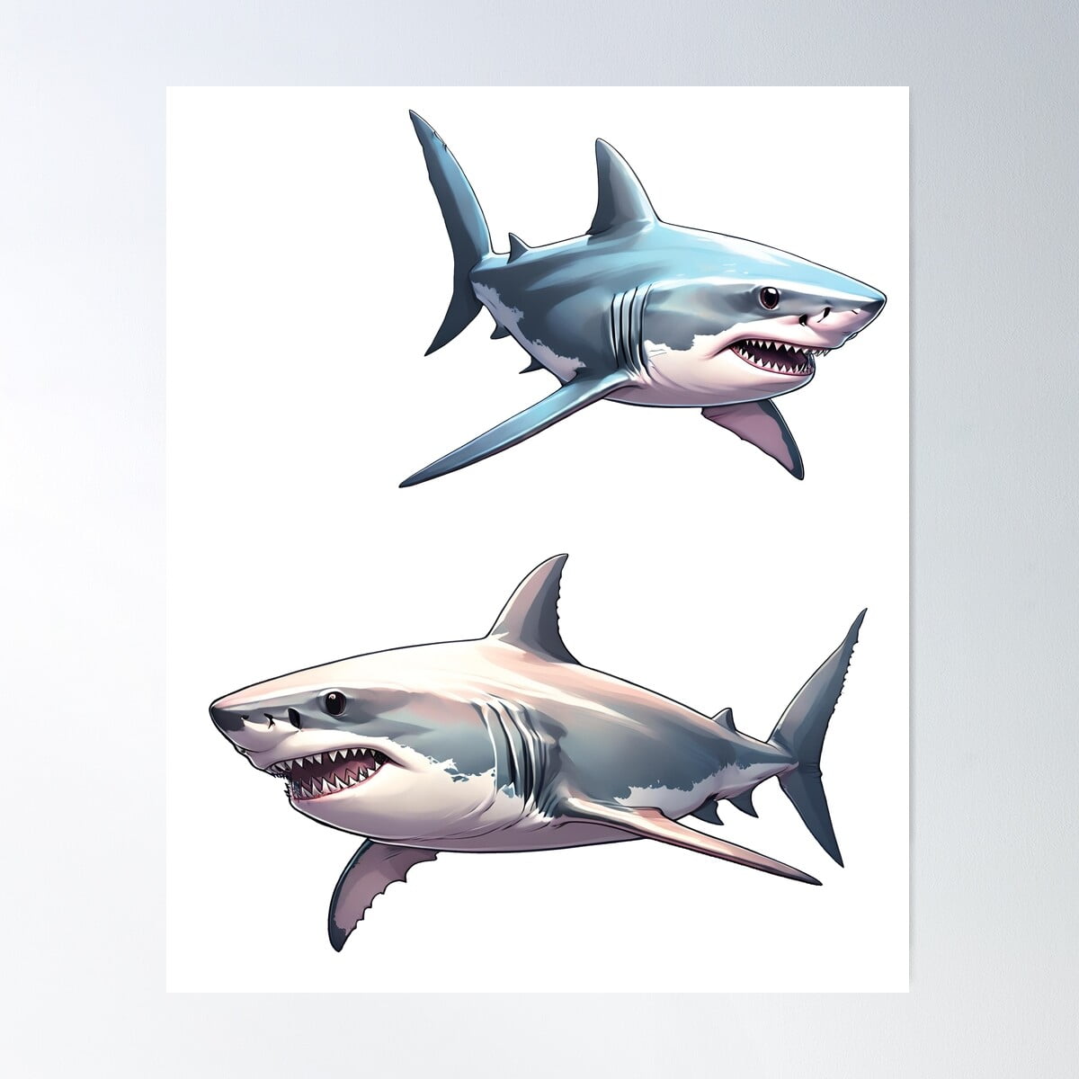 Great White Shark Poster Wall Art, Modern Wall Decor For Living Room ...
