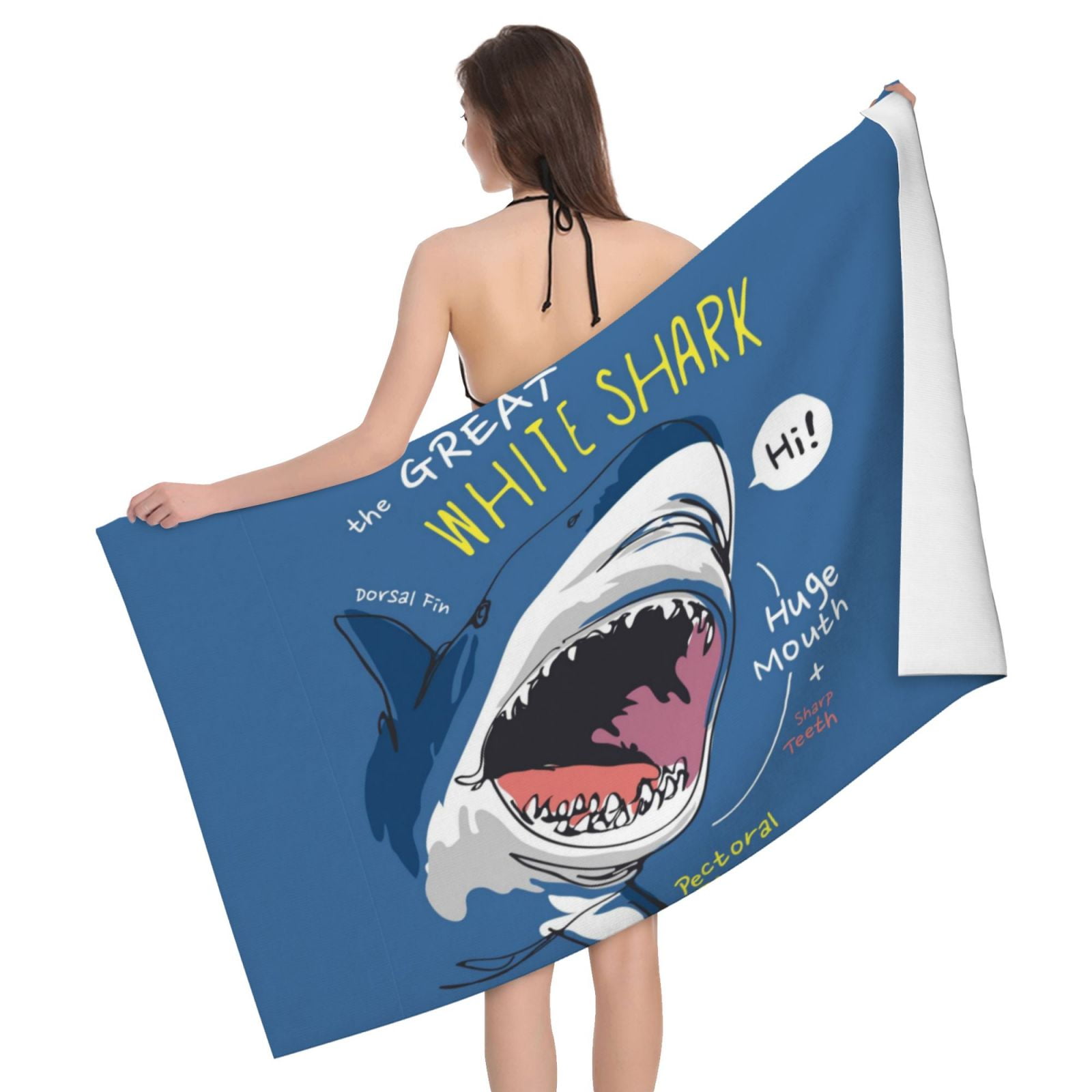 Great White Shark Quick Dry Beach Towel, Bath Towels for Bathroom ...