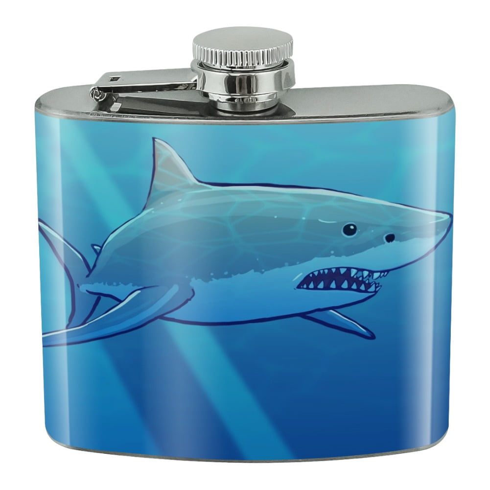 Great White Shark Realistic Stainless Steel 5oz Hip Drink Kidney Flask ...