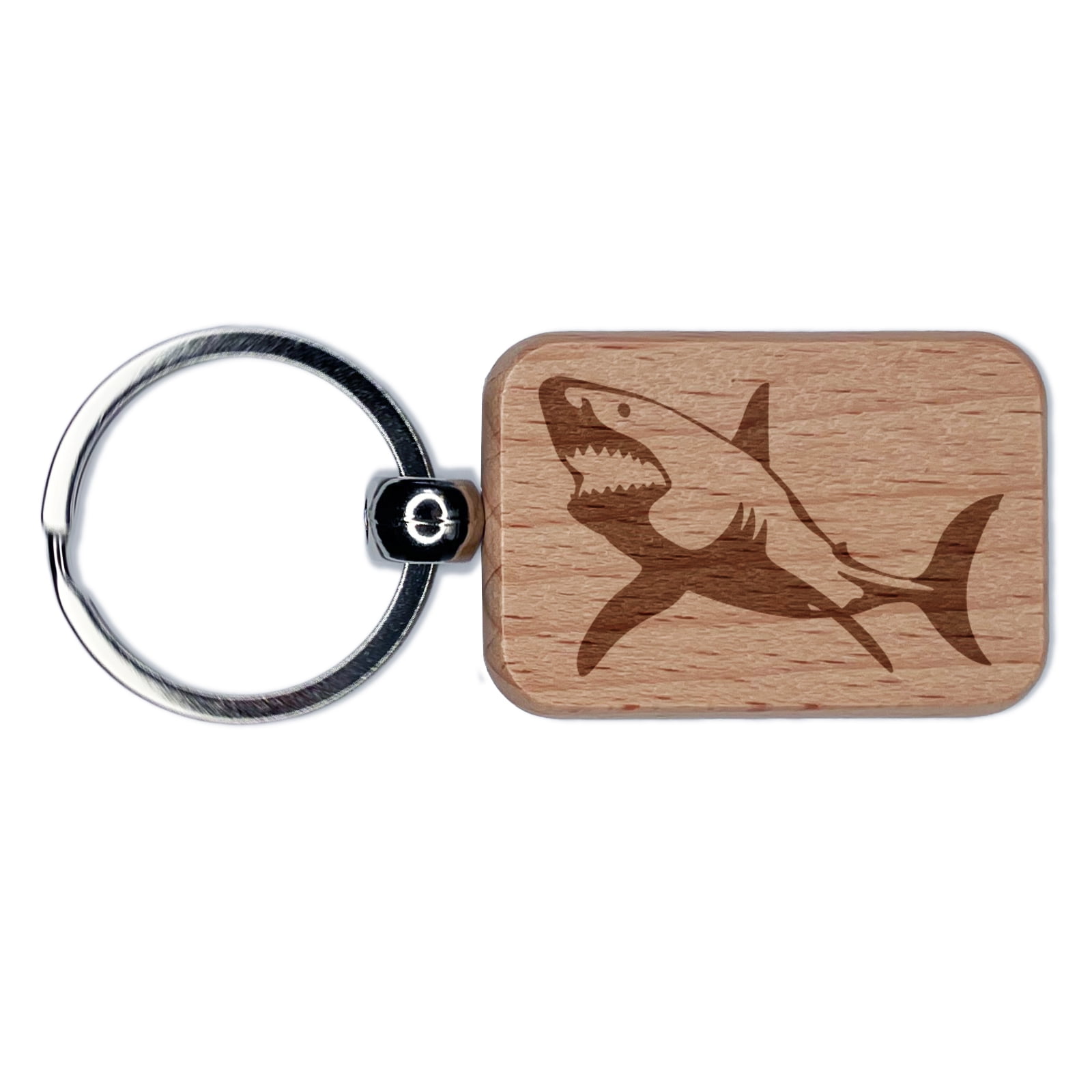 Great White Shark Rectangle Keychain Charm Tag - Engraved Wood ...