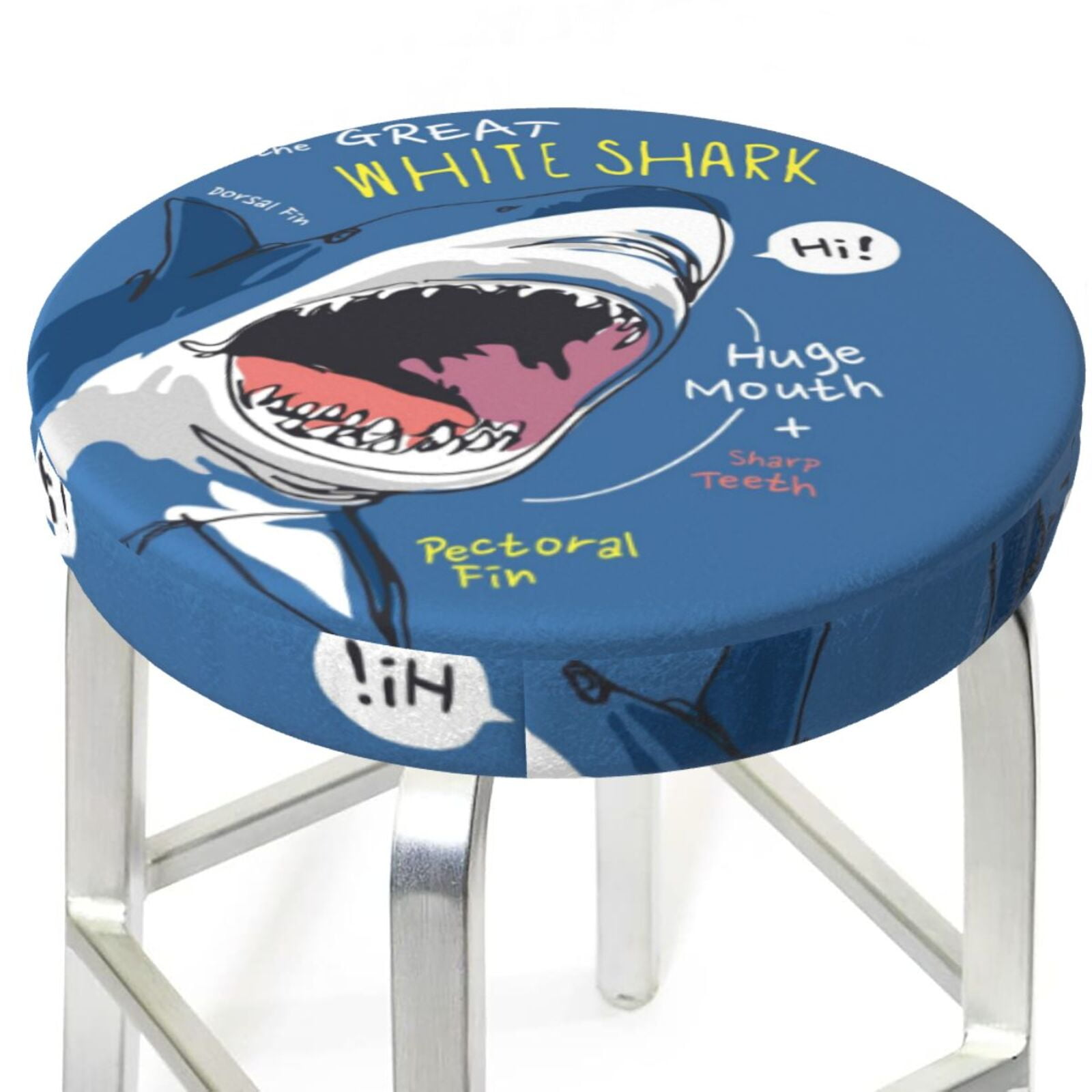 Great White Shark Round Bar Stool Covers, Soft Velvet Bar Stool Seat ...
