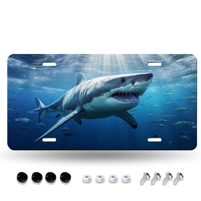 Great White Shark Swimming in The Ocean License Plate Frame, Decorative ...
