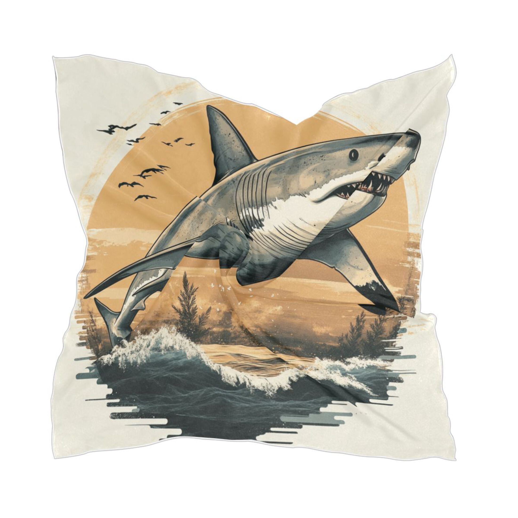 Great White Shark on The Oceans Illustration Square Silk Scarf, 23.62× ...