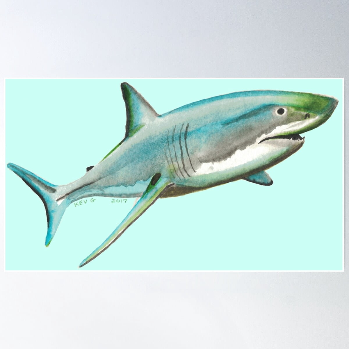 Great White Shark Two - Art By Kev G Poster Wall Art, Modern Wall Decor ...