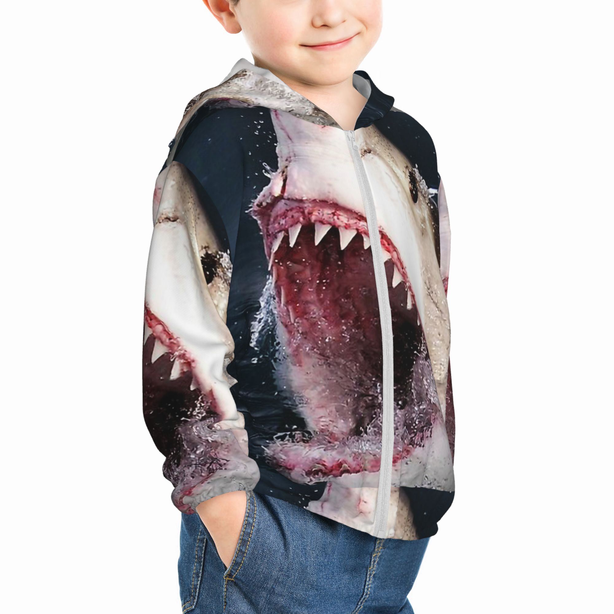 Great White Shark d Shark Kids Zip-Up Hoodie Girls Boys Sun Protection Jacket Hooded Cooling ...