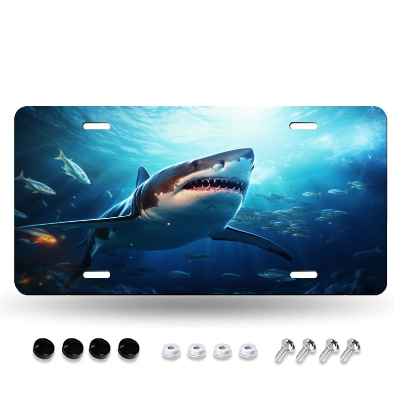 Great White Shark in The Depths of The Ocean License Plate Frame ...