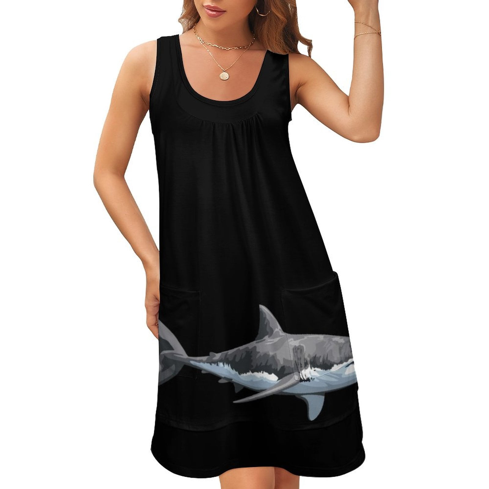 Great White Sleeveless U-Neck Fake Two Piece Dress party dresses woman ...