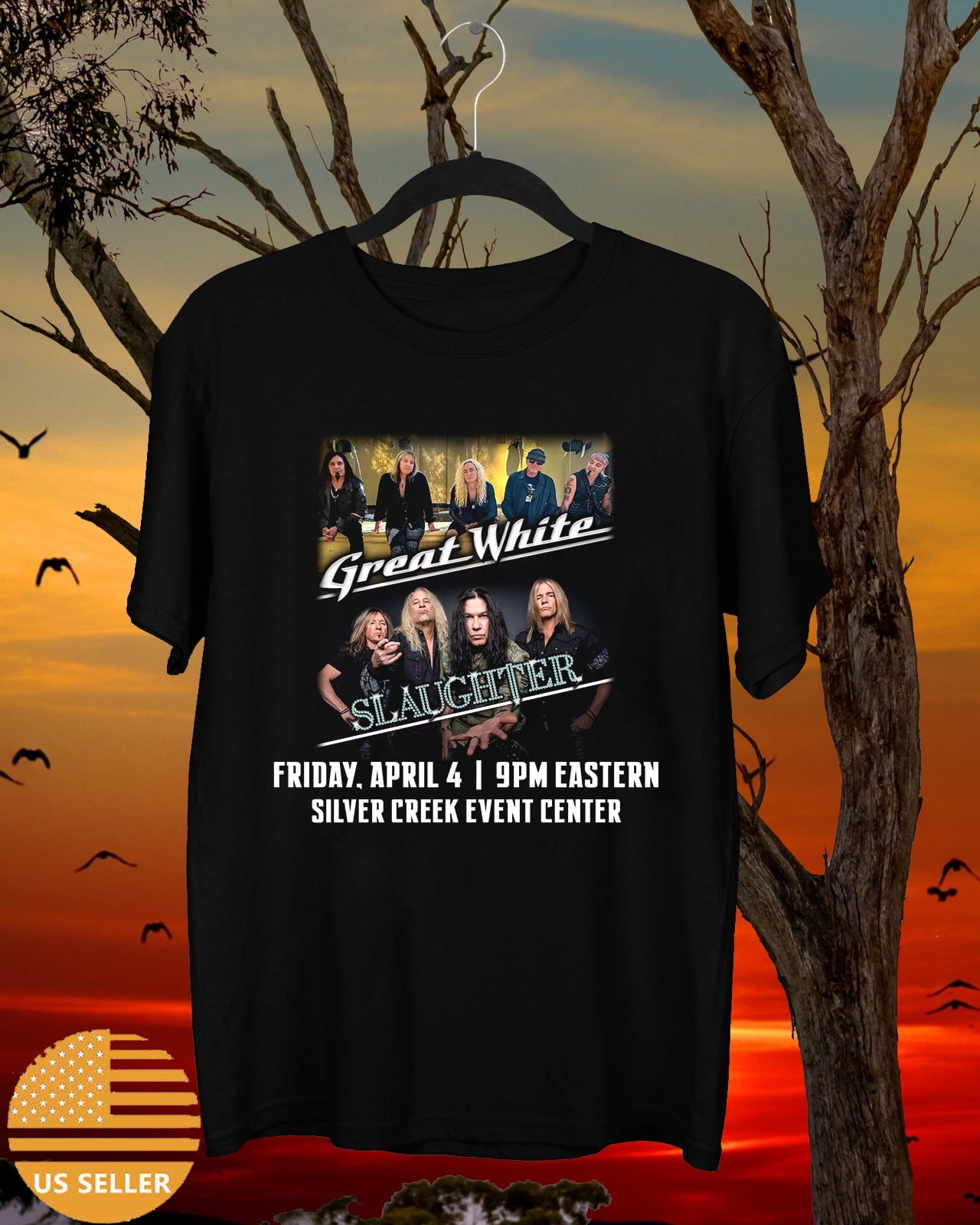 Great White with Slaughter Band In One Night 2025 T Shirt Full Size S ...
