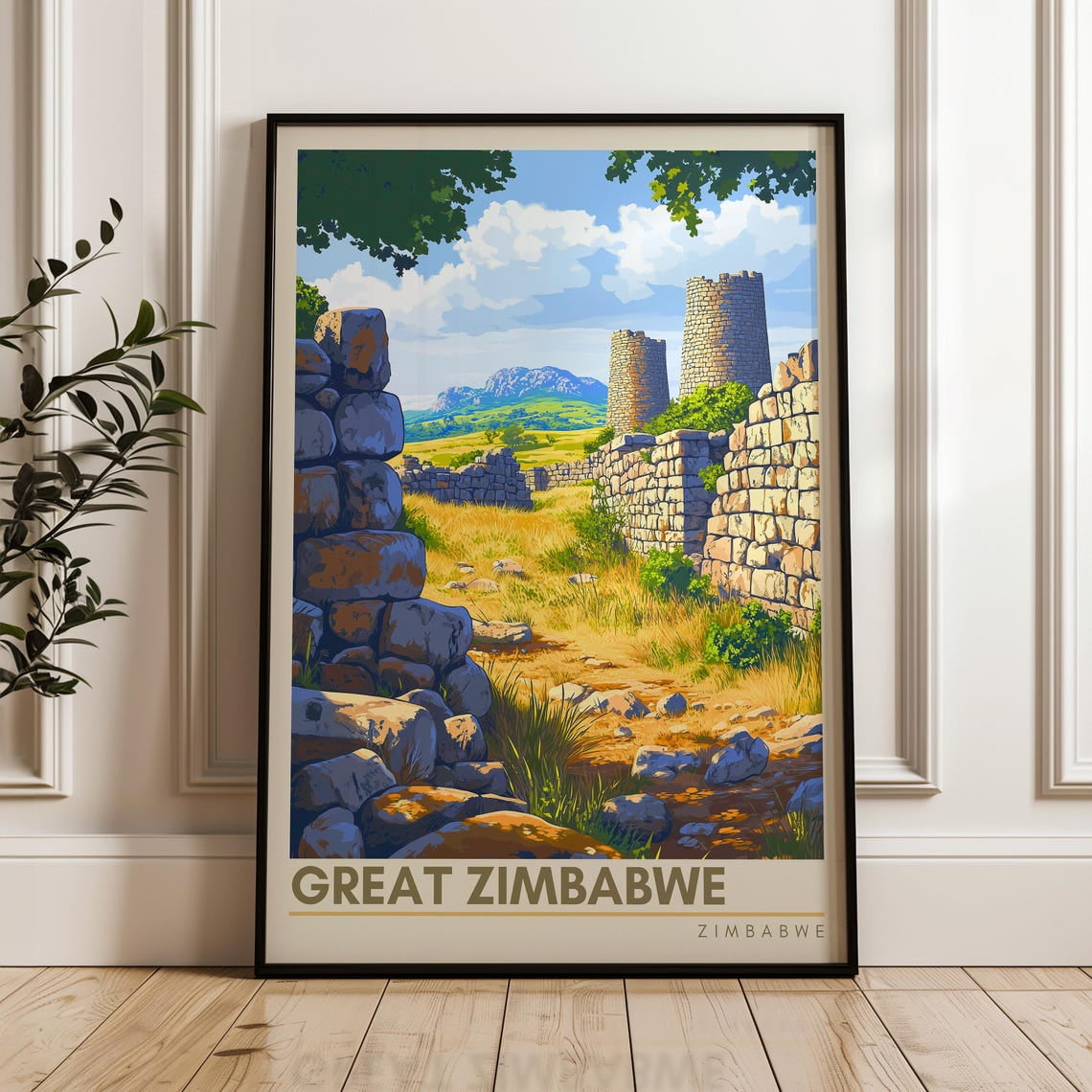 Great Zimbabwe Travel Poster - Zimbabwe Wall Art Print, African ...