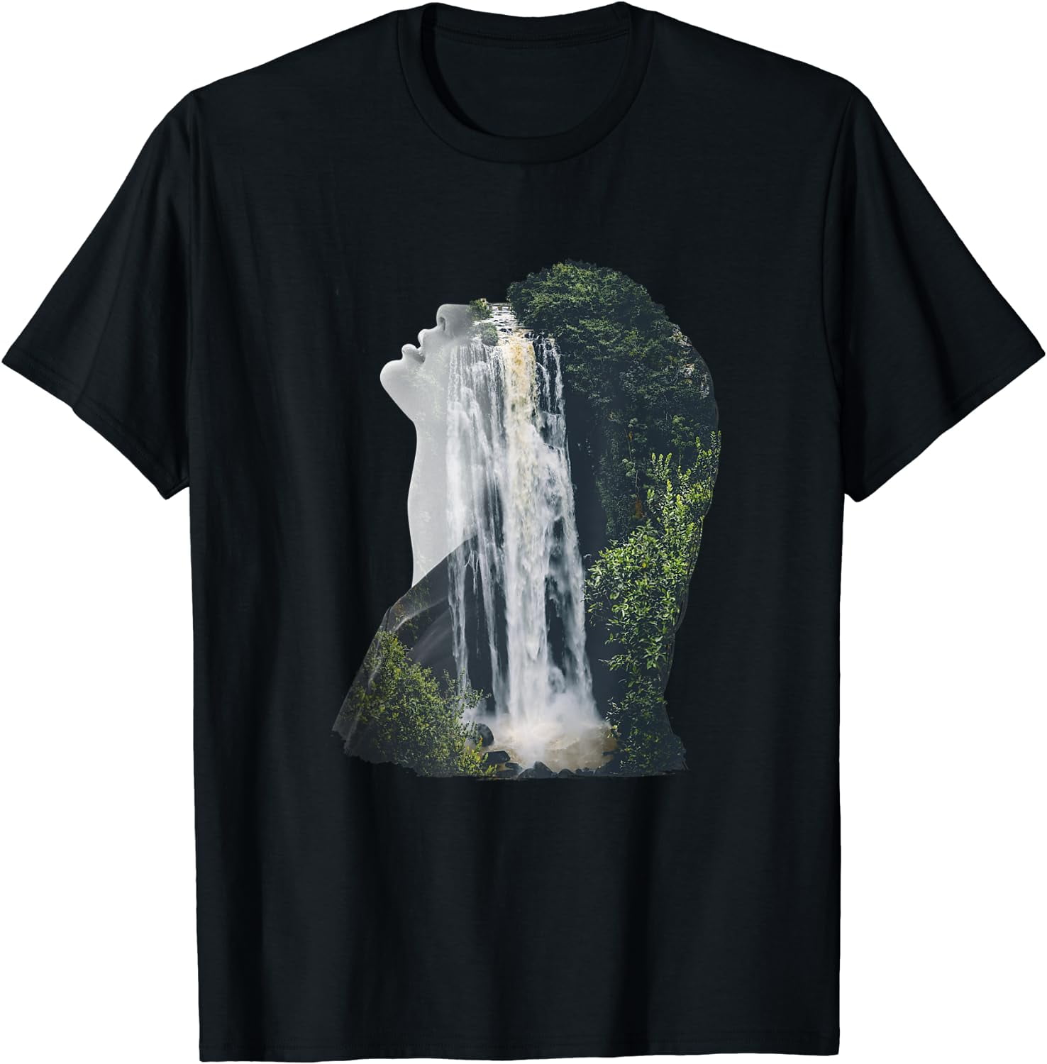 Great women head in waterfall cascade nature river forests T-Shirt ...