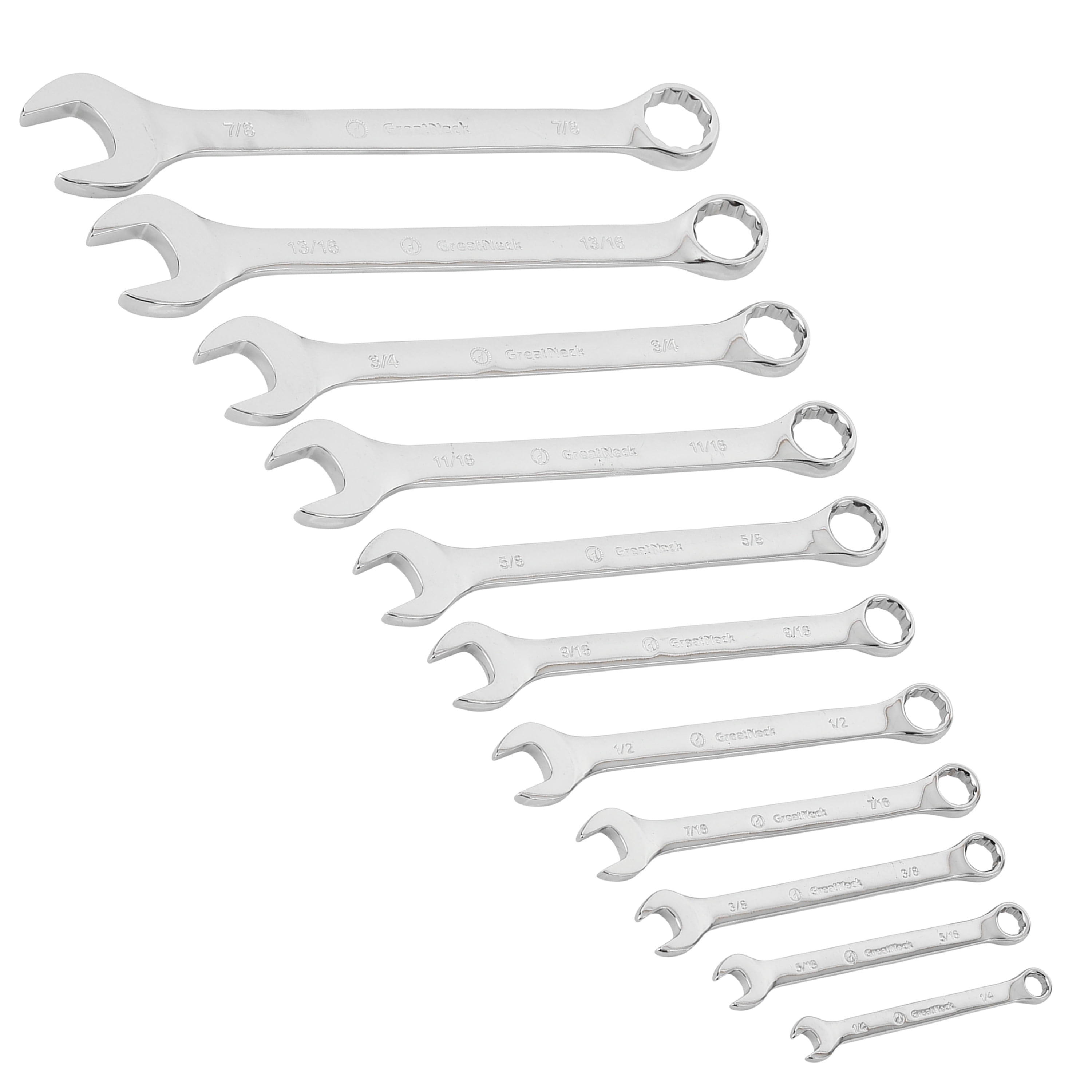 GreatNeck Combination Wrench SAE Set with Rack, Drop Forged Steel, 11 ...
