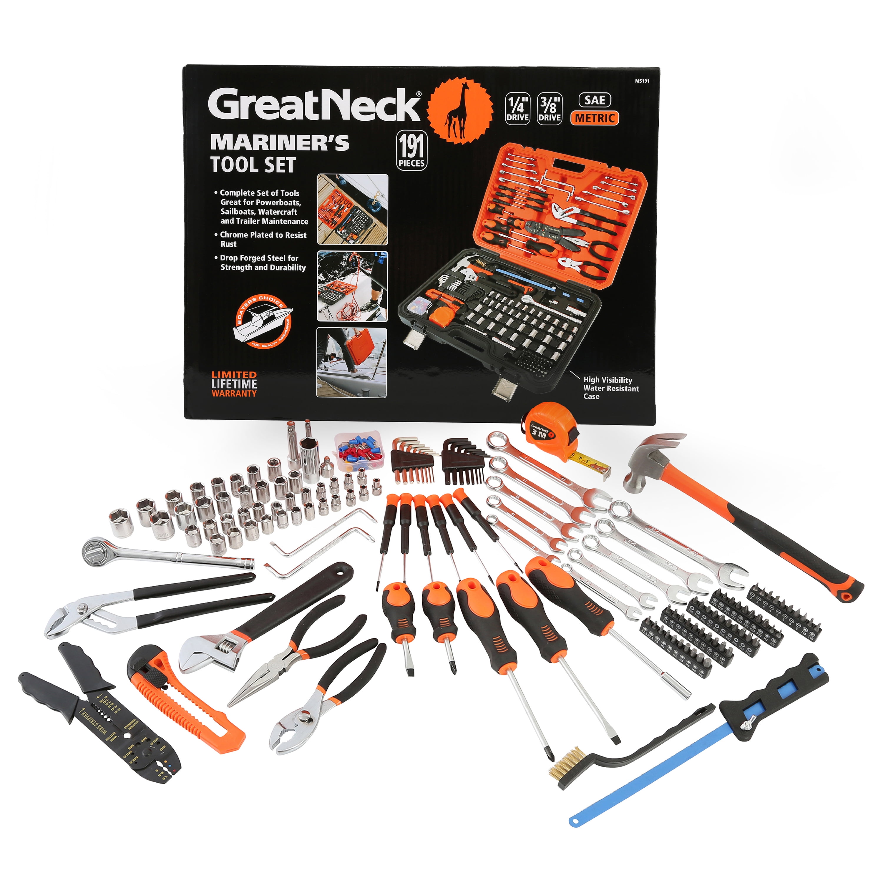 GreatNeck Mariner's Tool Set, 191 Pieces, for Maintenance on Boats ...