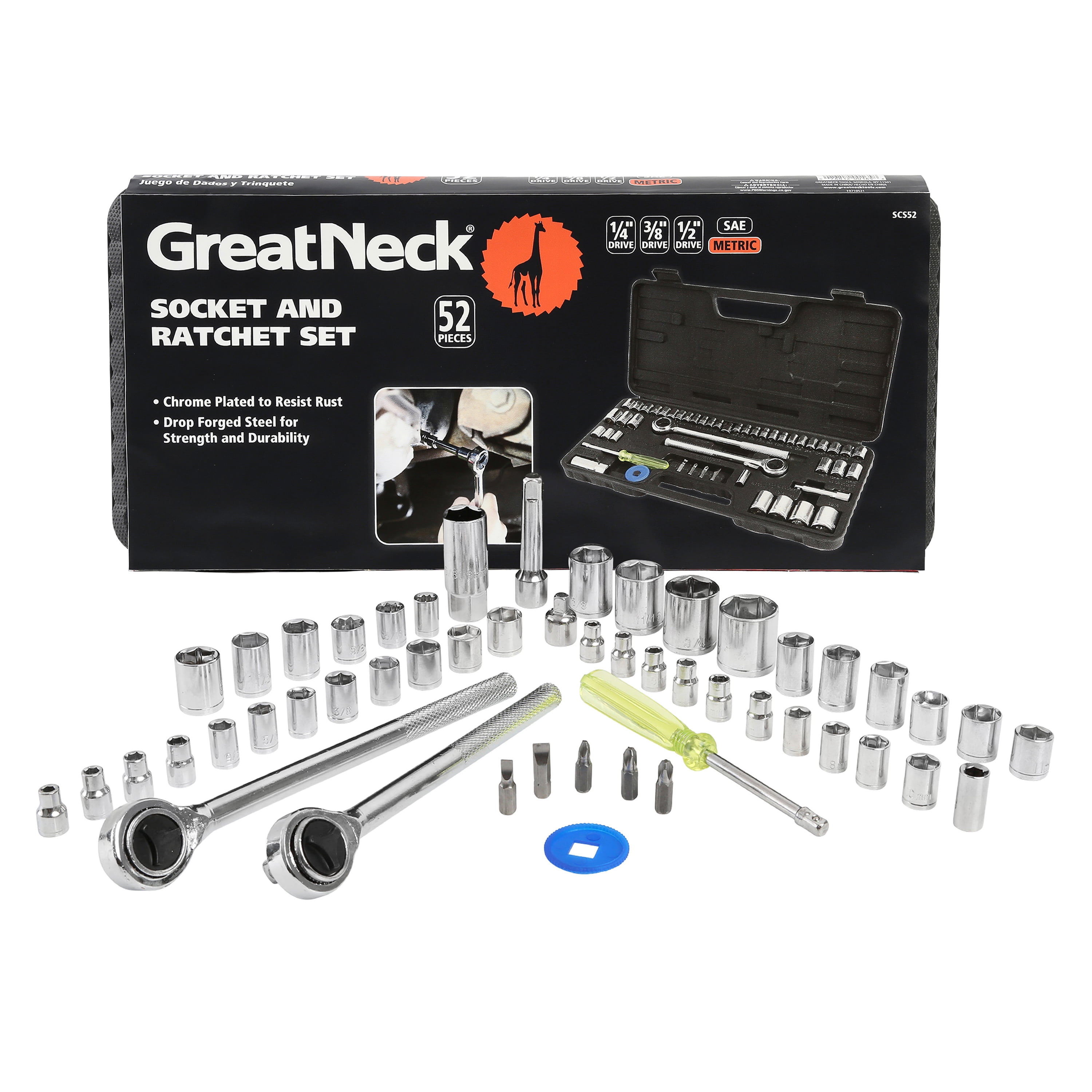 GreatNeck Multi-Drive Socket and Ratchet Set, 52 Pieces - Walmart.com