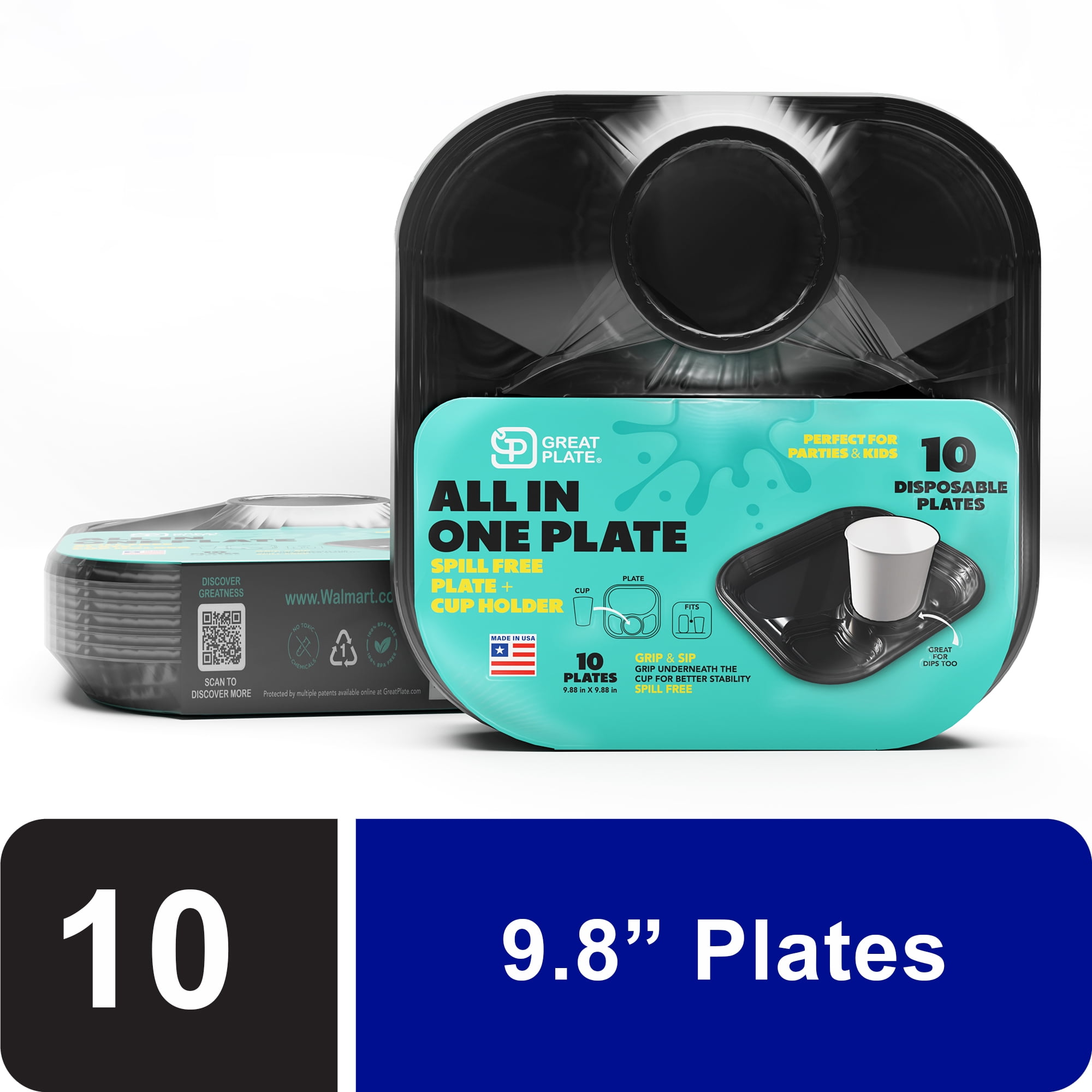 GreatPlate Original All-in-One Disposable Plates, 10", Black, 10 Count ...