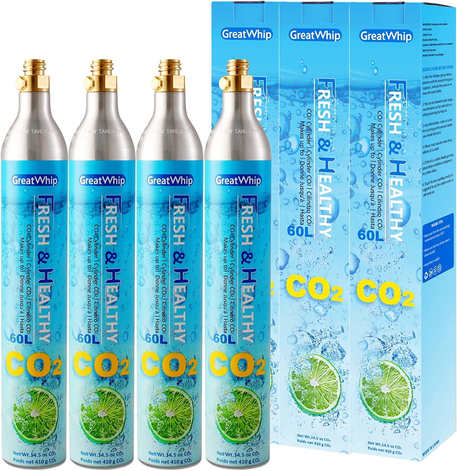 GreatWhip 60L CO2 Cylinder Cartridge Set of 4, Compatible With Soda ...