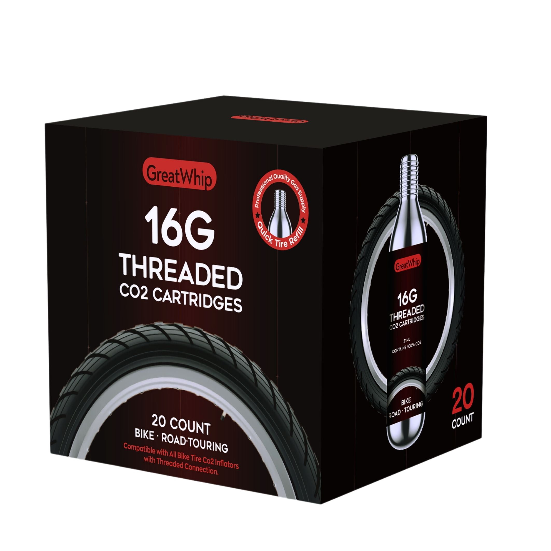 GreatWhip 16g CO2 Cartridges for Rapid Bike Tire Inflation, Pack of 20 ...
