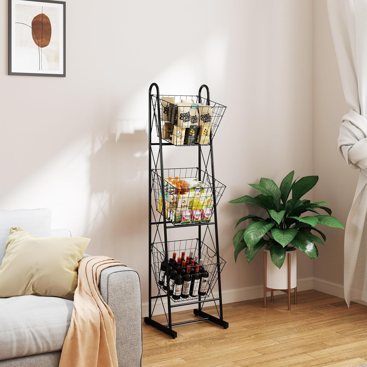Greater 3-Tier Wire Fruit Basket for Kitchen, Fruit Bowl, Floor Stand ...