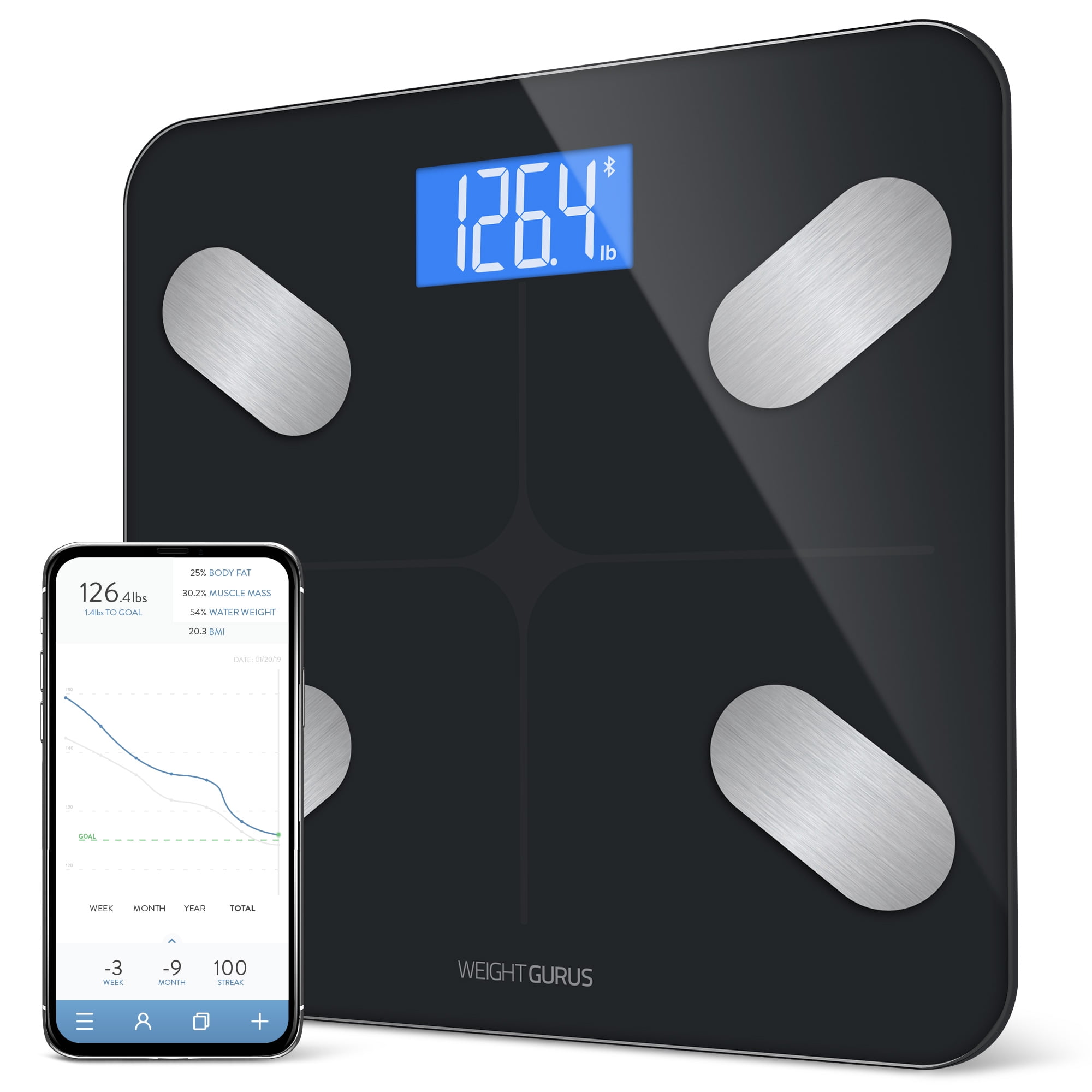 Greater Goods Smart Scale, BT Connected Body Weight Bathroom Scale, BMI ...