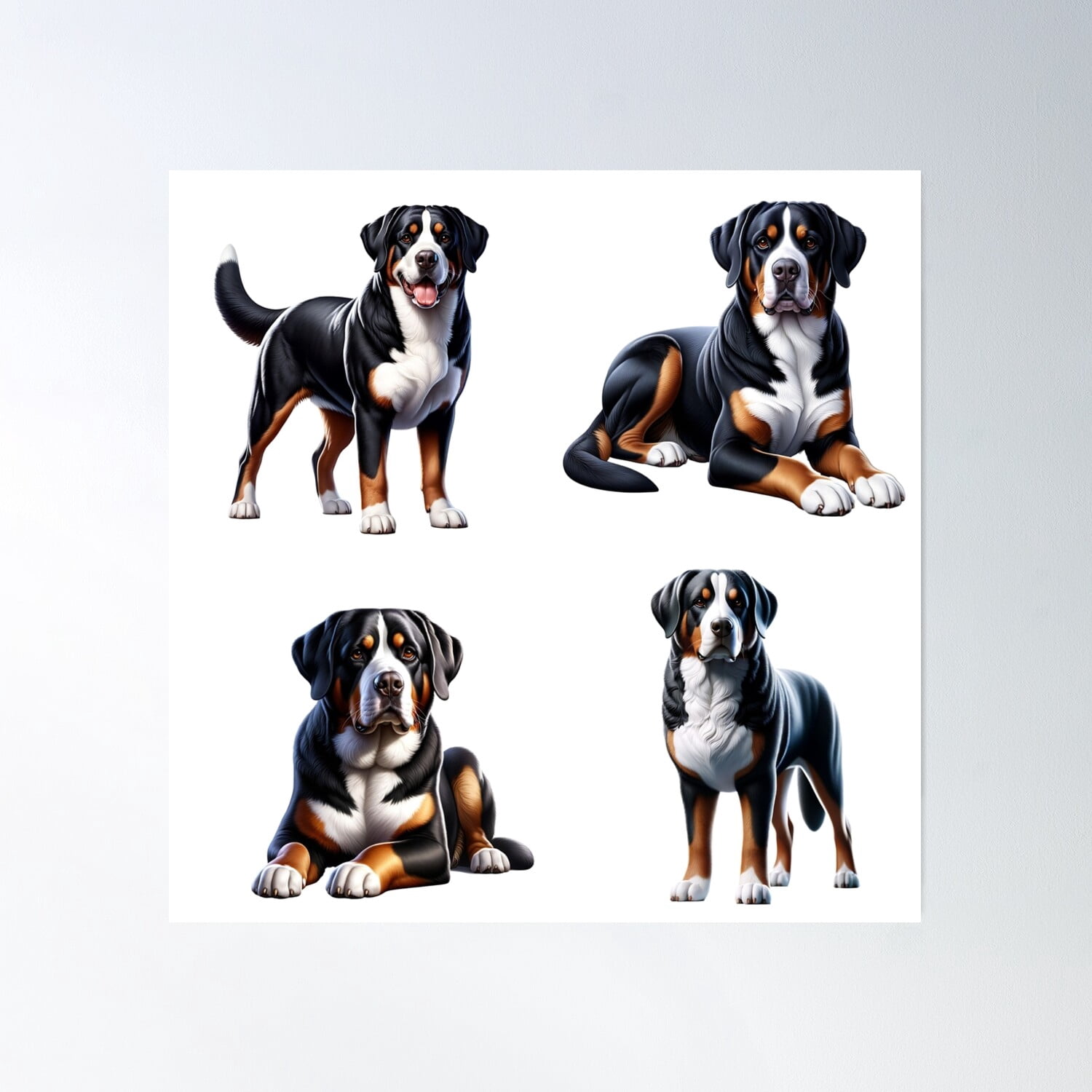 Greater Swiss Mountain Dogs Poster Wall Art, Modern Wall Decor, 24x24 ...