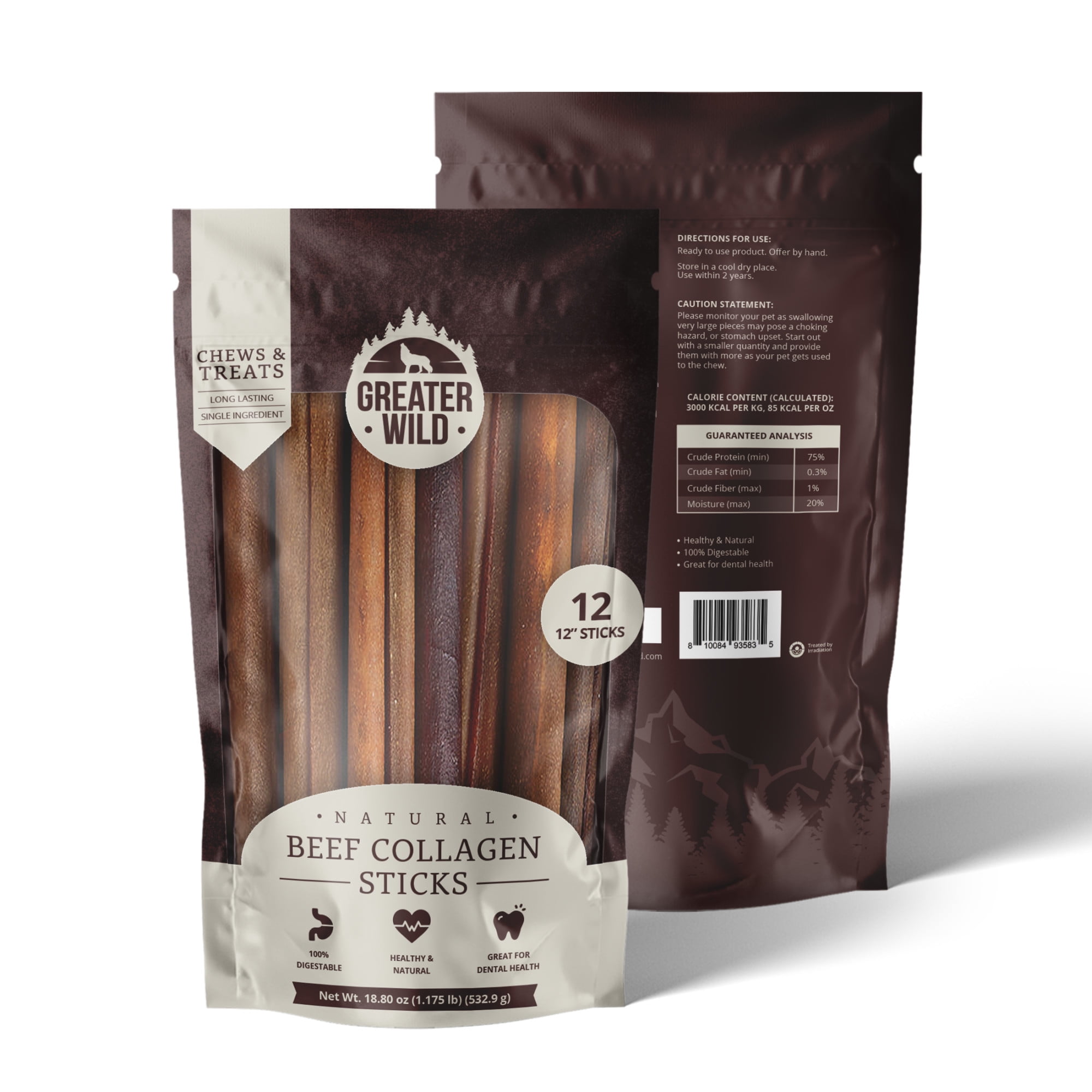 Greater Wild All Natural Ingredient 12" Beef Collagen Sticks, Chews ...