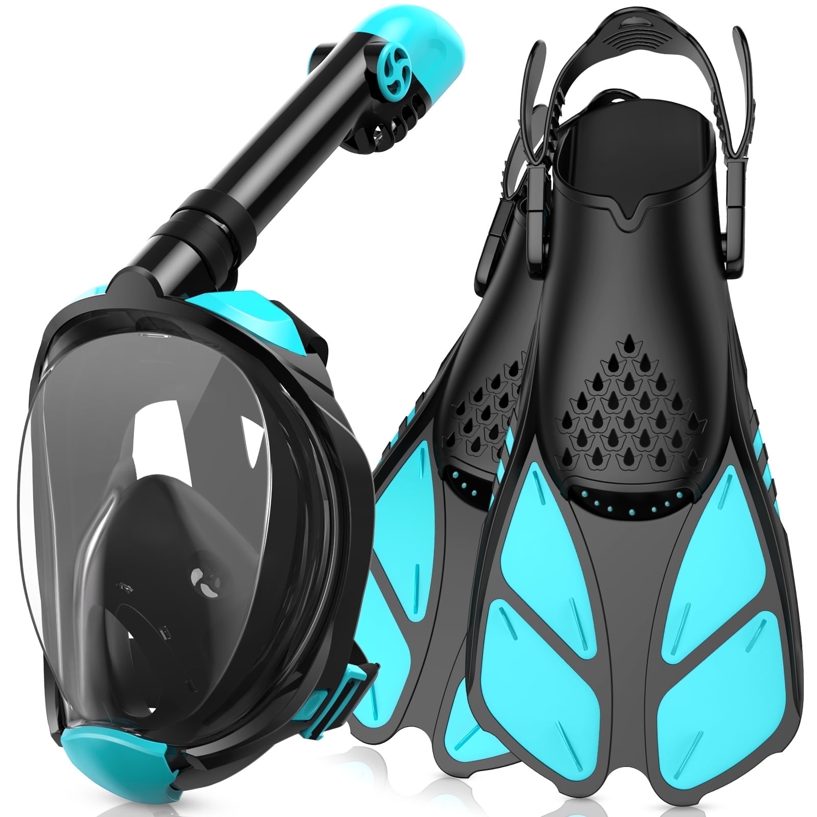 Greatever Snorkeling Gear, Full Face Mask & Adjustable Swim Fins, Anti ...