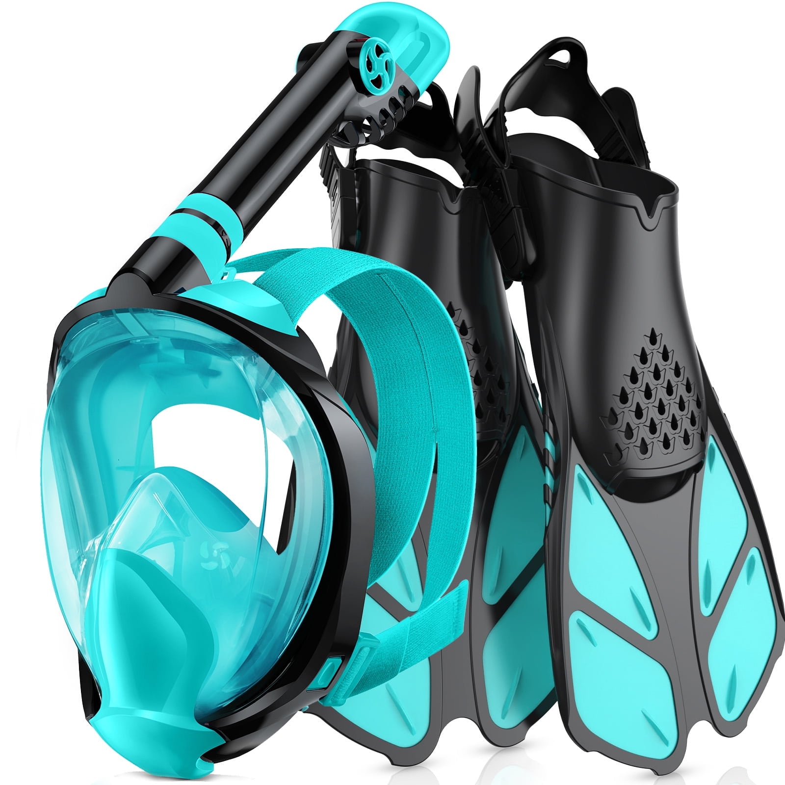 Greatever Snorkel Set with Fins Adults, Full Face Snorkel Mask ...