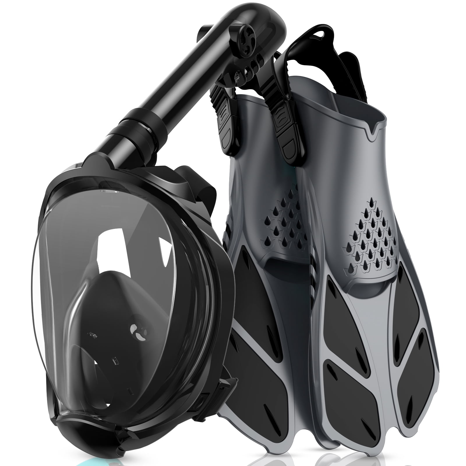 Greatever Snorkel Set with Fins Adults, Full Face Snorkel Mask ...