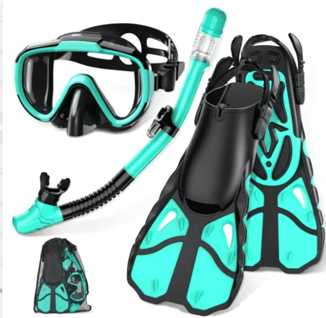 Greatever Snorkel Set with Fins for Adults, Mask Fins Snorkel Gear for ...