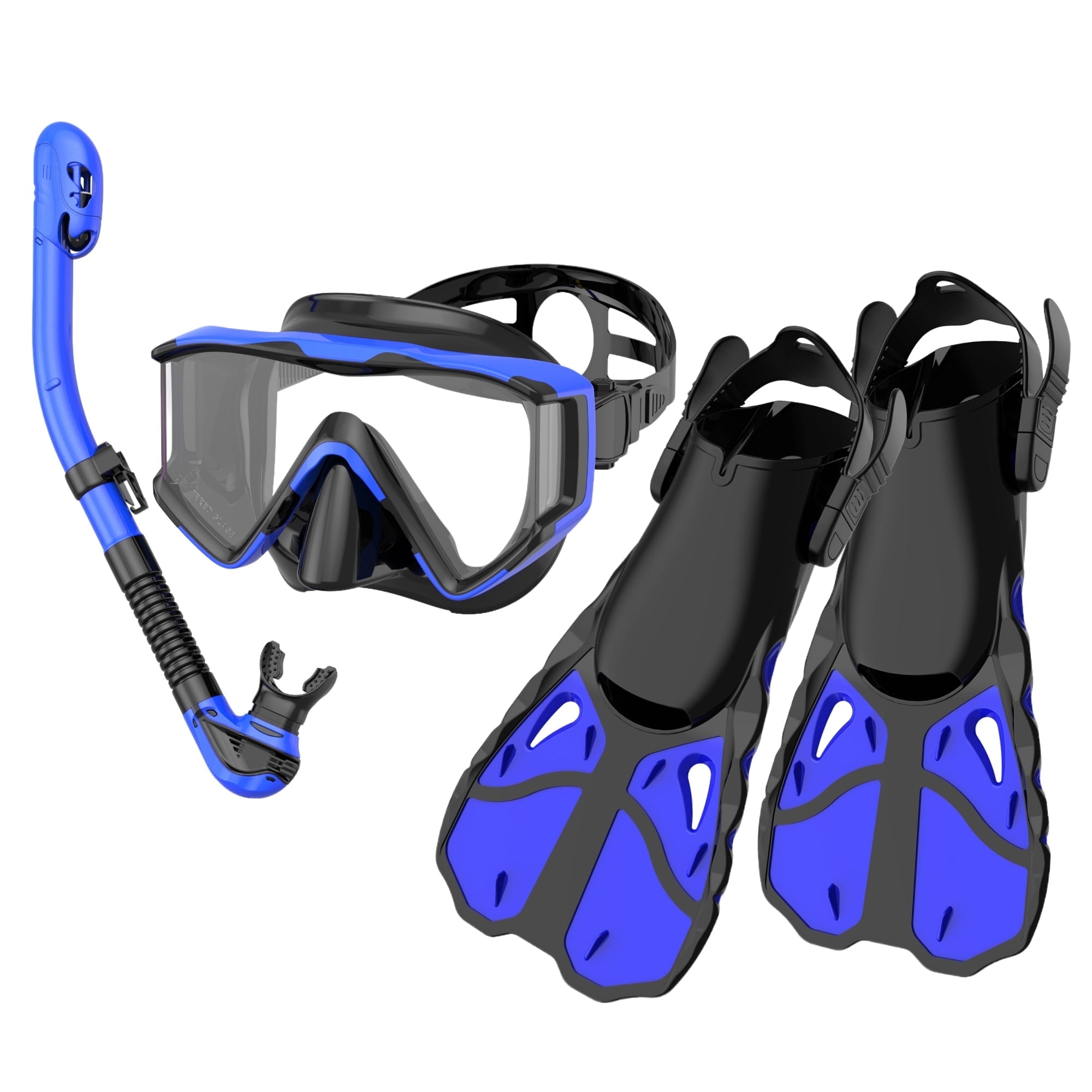 Greatever Snorkel Set with Fins for Adults, 3 Window Panoramic View ...