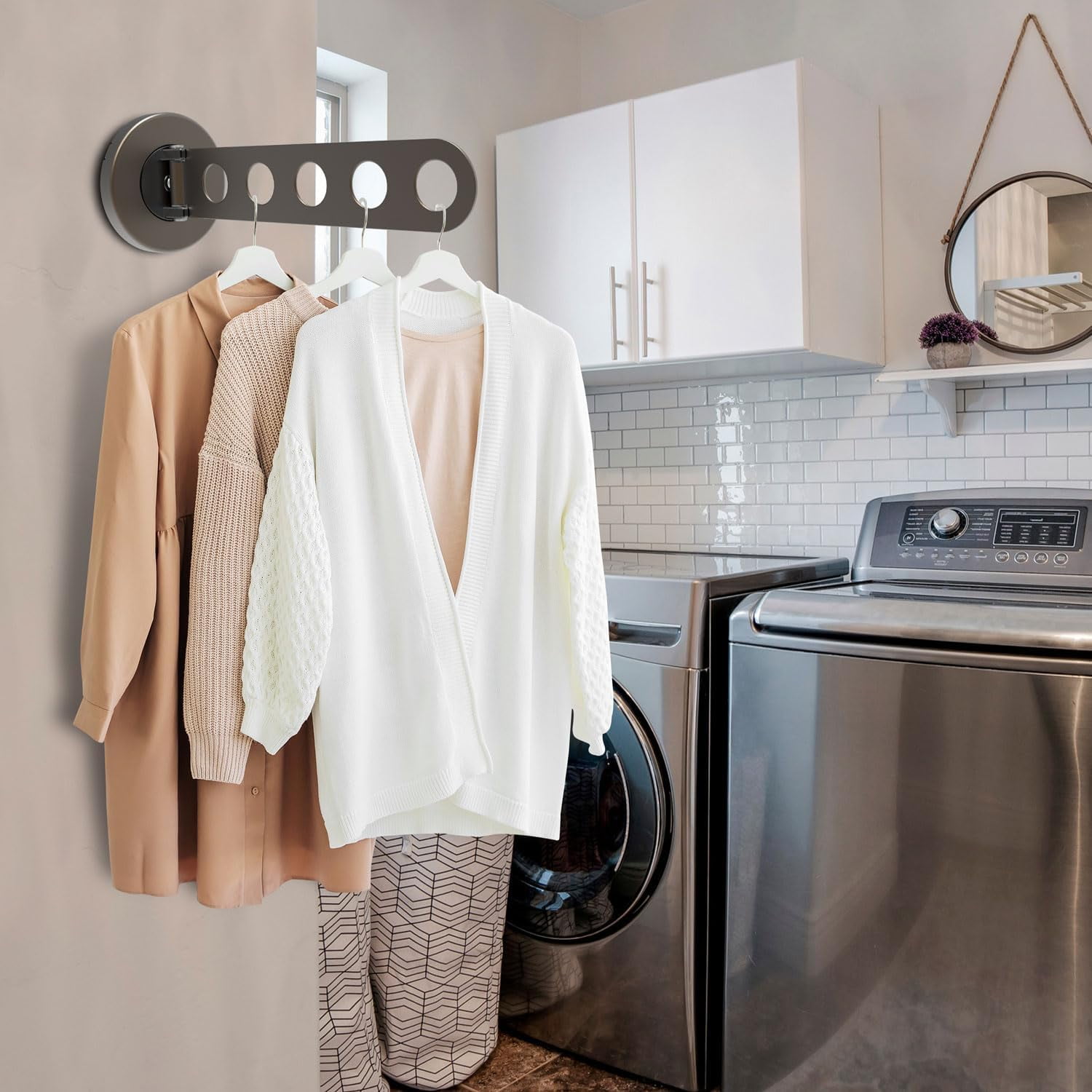 Greatim Wall Mount Laundry Hanger, Foldable Wall Mounted Clothes Rack ...