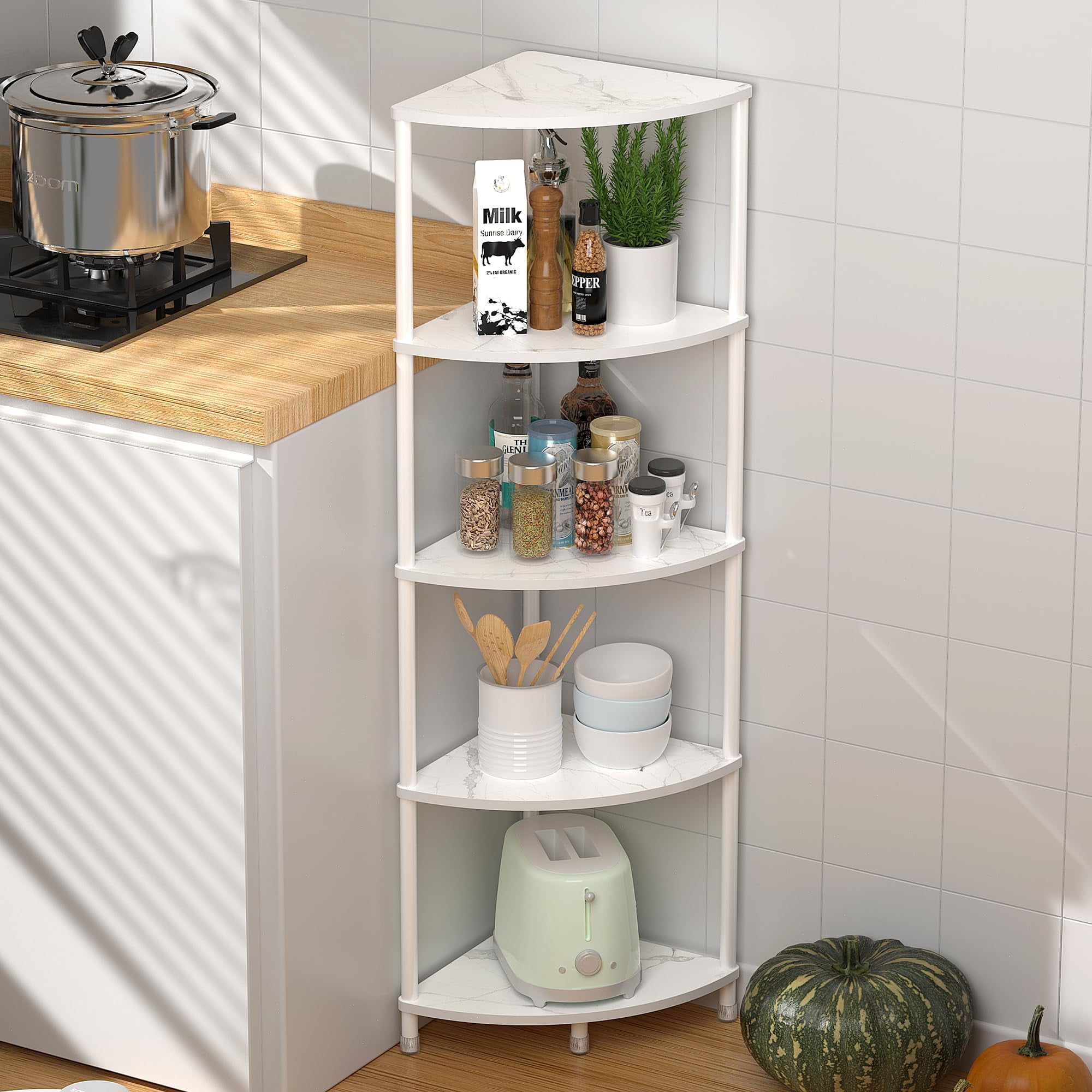 Greatseas 5 Tier Corner Stand, 44.1" Kitchen Organizer with Metal Frame ...