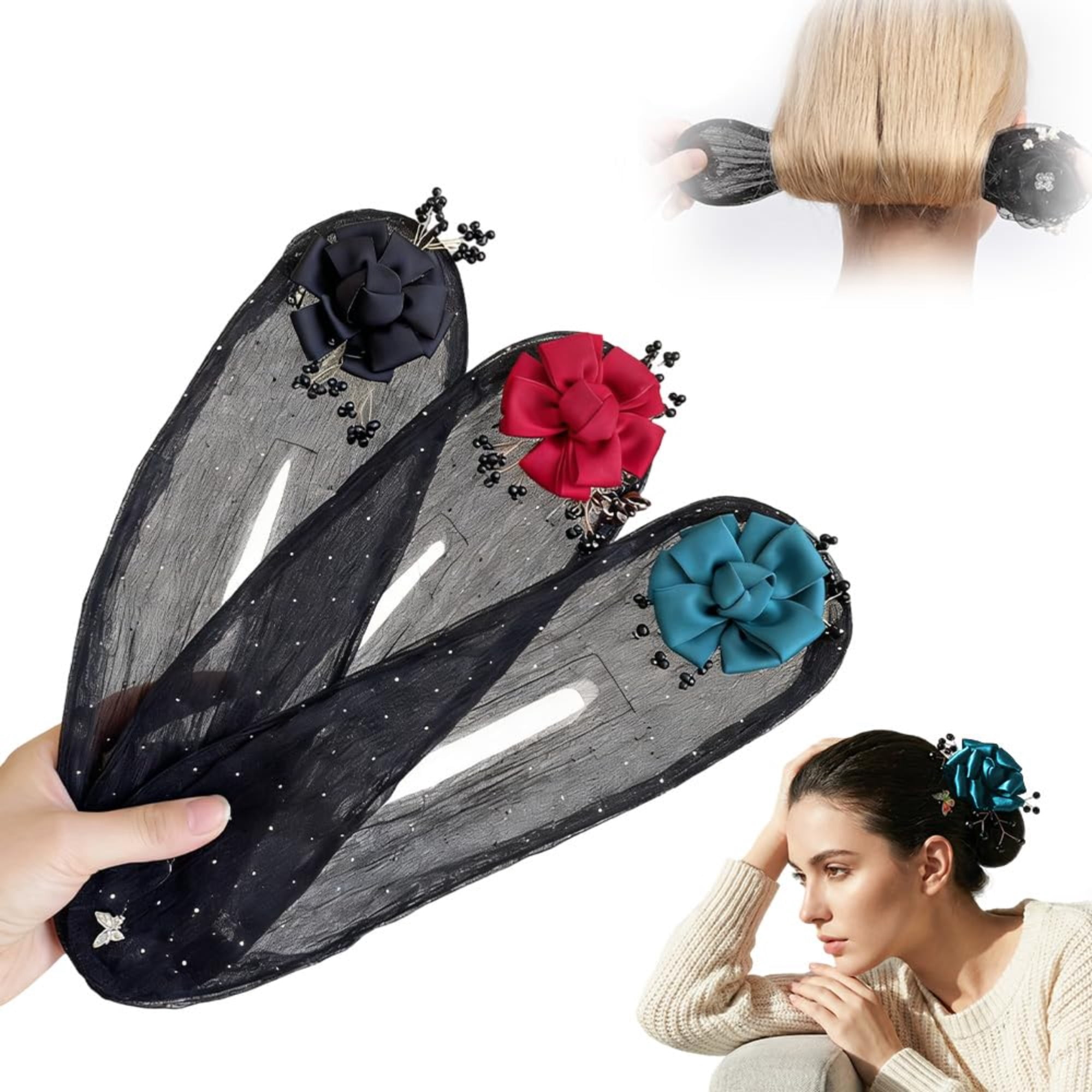 Greatunes Hair Bun Maker with Hand Embroidered Flowers, Deft Bun Clip ...