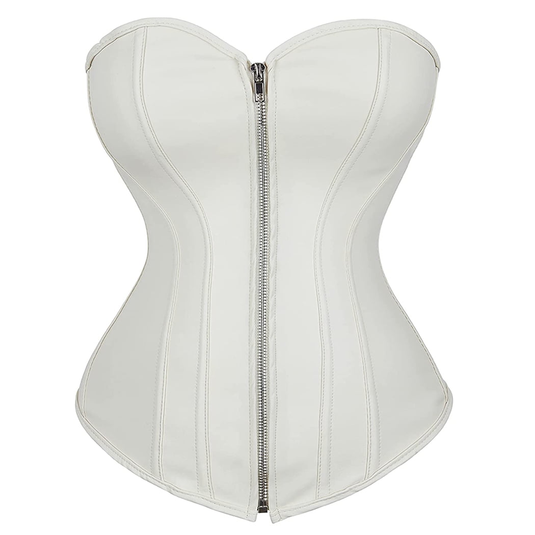 Grebrafan Corset Cosplay Steampunk Leather Bustiers Ladies White XXL ...