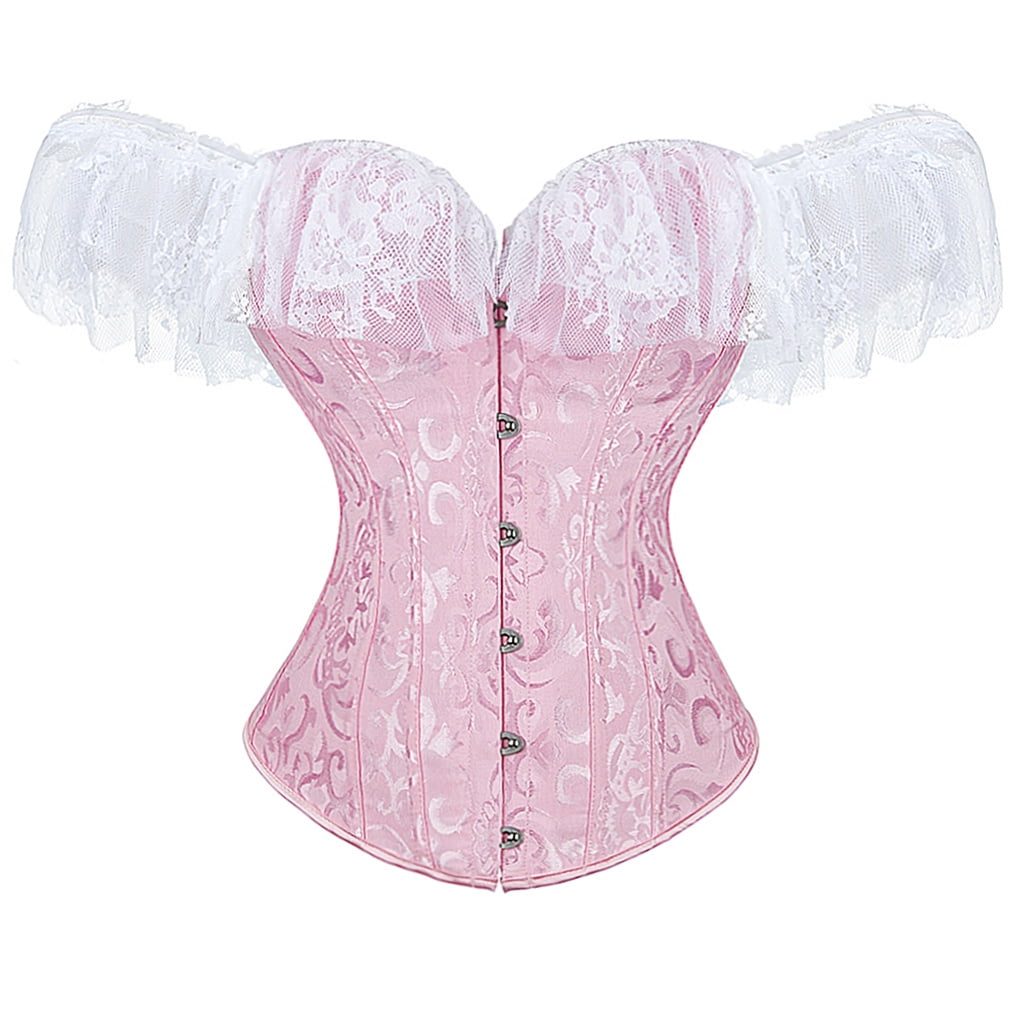 Grebrafan Corset Graduation Party Lace Off Shoulder Bustier Pink M ...