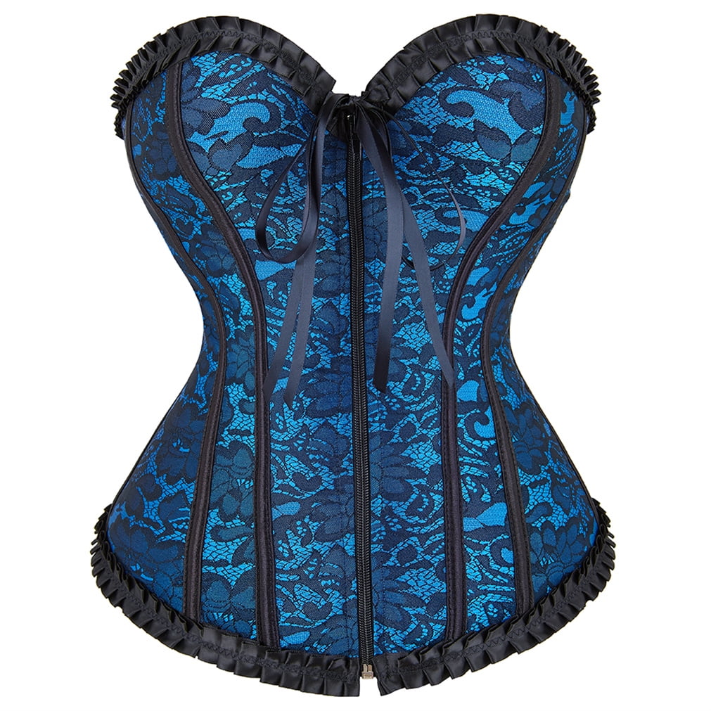 Grebrafan Corset Renaissance Women Zipper Bustier Plus Size Blue 4XL ...