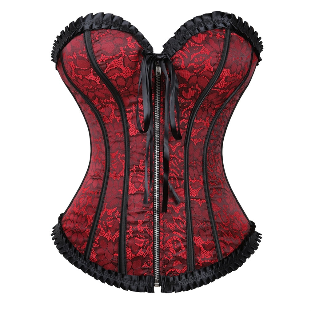 Grebrafan Corset Renaissance Women Zipper Bustier Plus Size Red 3XL ...